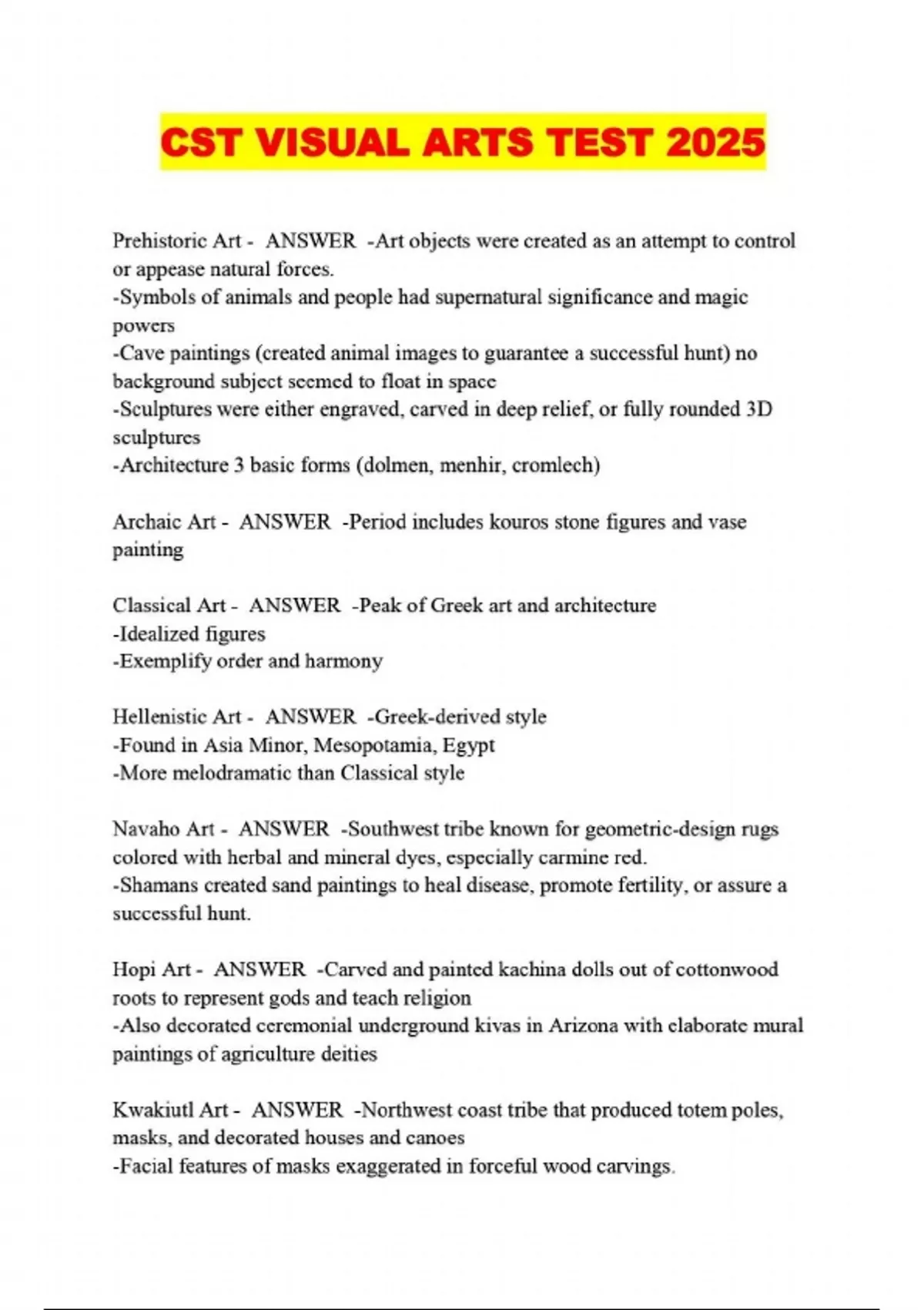 CST VISUAL ARTS TEST 2025 - CST VISUAL ARTS - Stuvia US