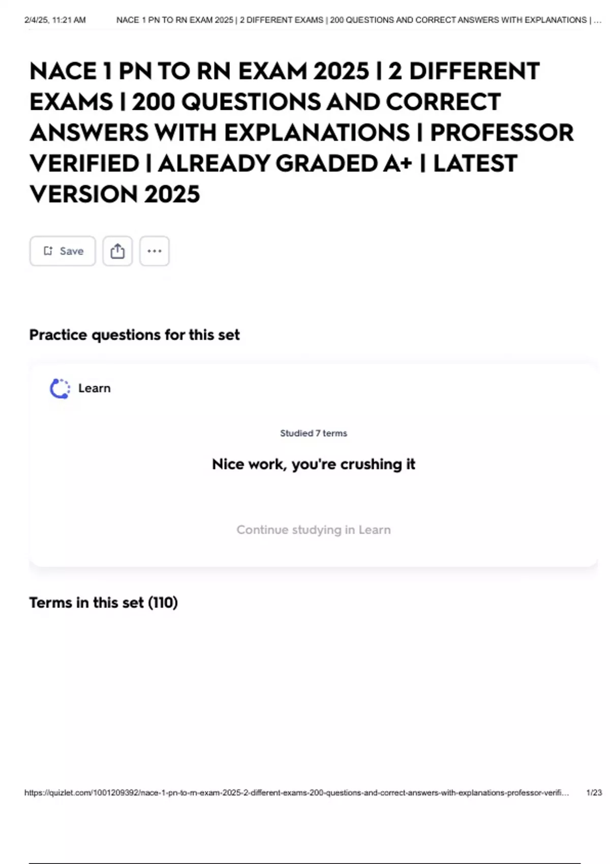 NACE 1 PN TO RN EXAM 2025 | 2 DIFFERENT EXAMS | 200 QUESTIONS AND ...