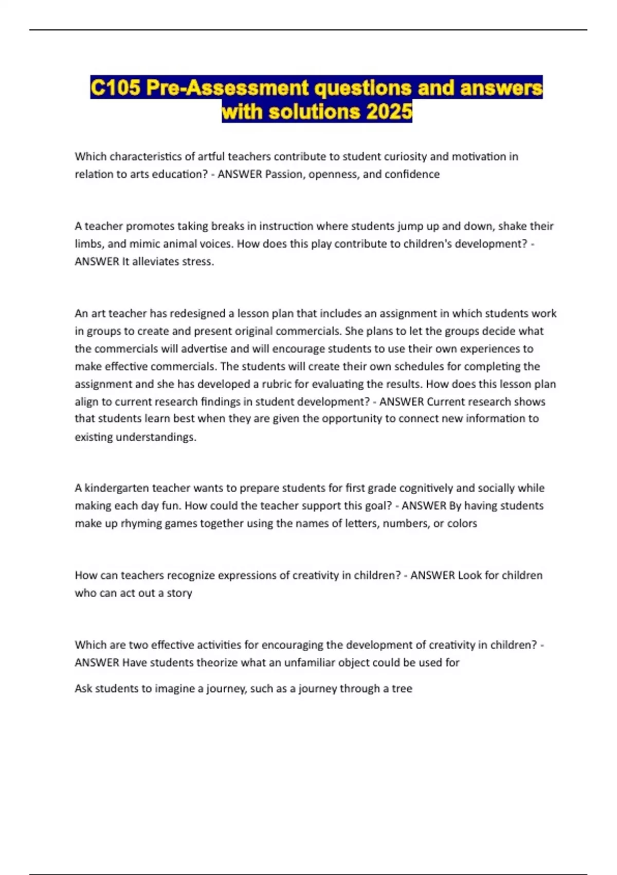 C105 Pre-Assessment questions and answers with solutions 2025 - WGU C105 - Stuvia US