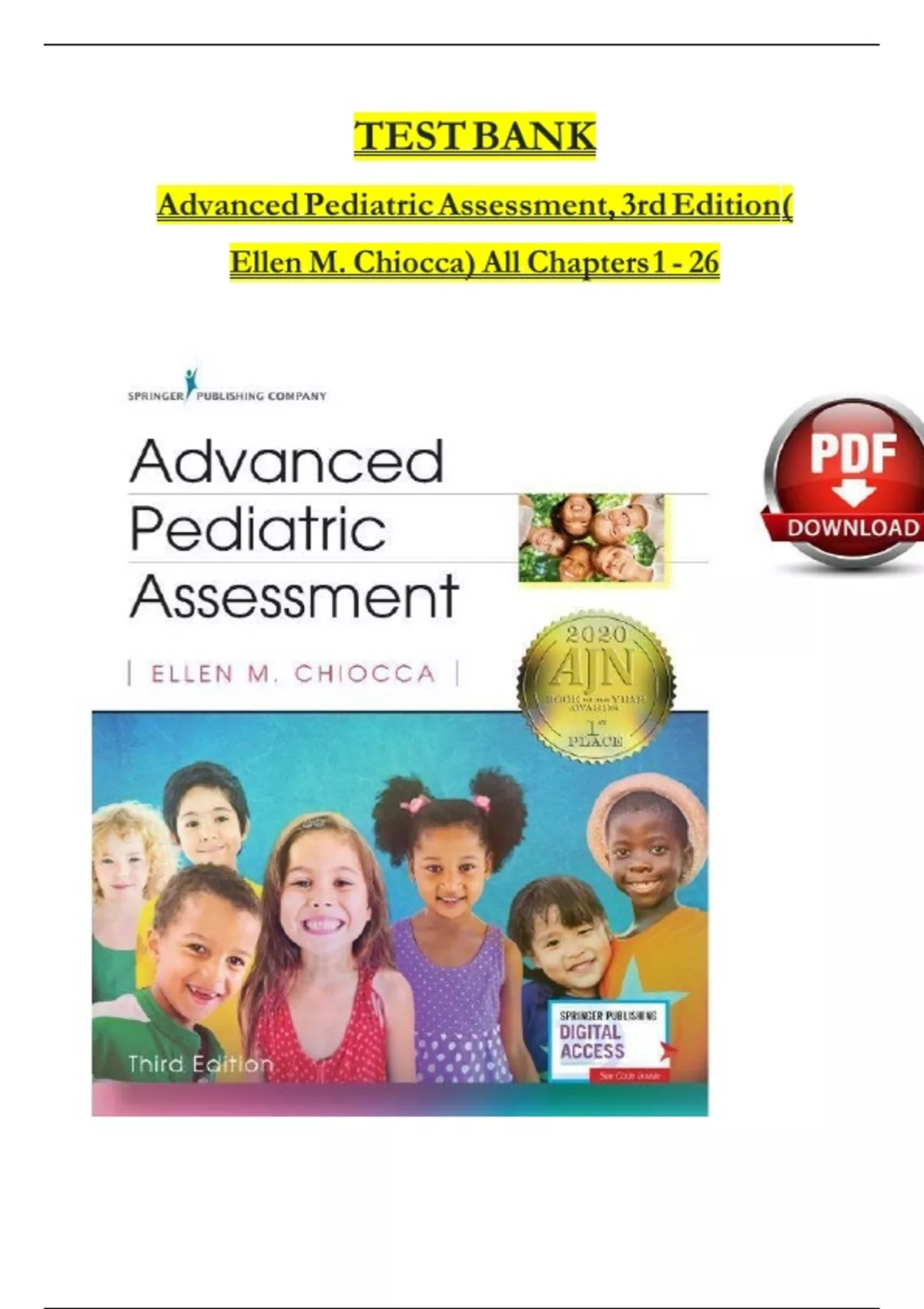 Advanced pediatric assessment 3rd edition chiocca test bank - Advanced ...