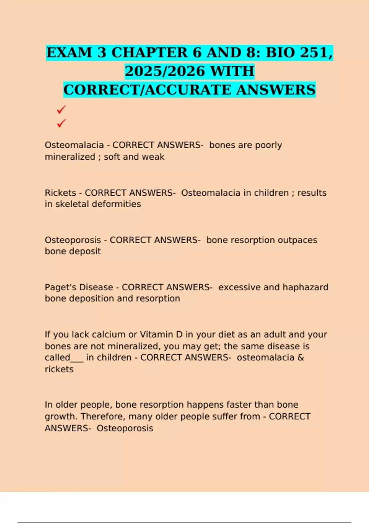 EXAM 3 CHAPTER 6 AND 8: BIO 251, 2025/2026 WITH CORRECT/ACCURATE ANSWERS - BIO 251 - Stuvia US