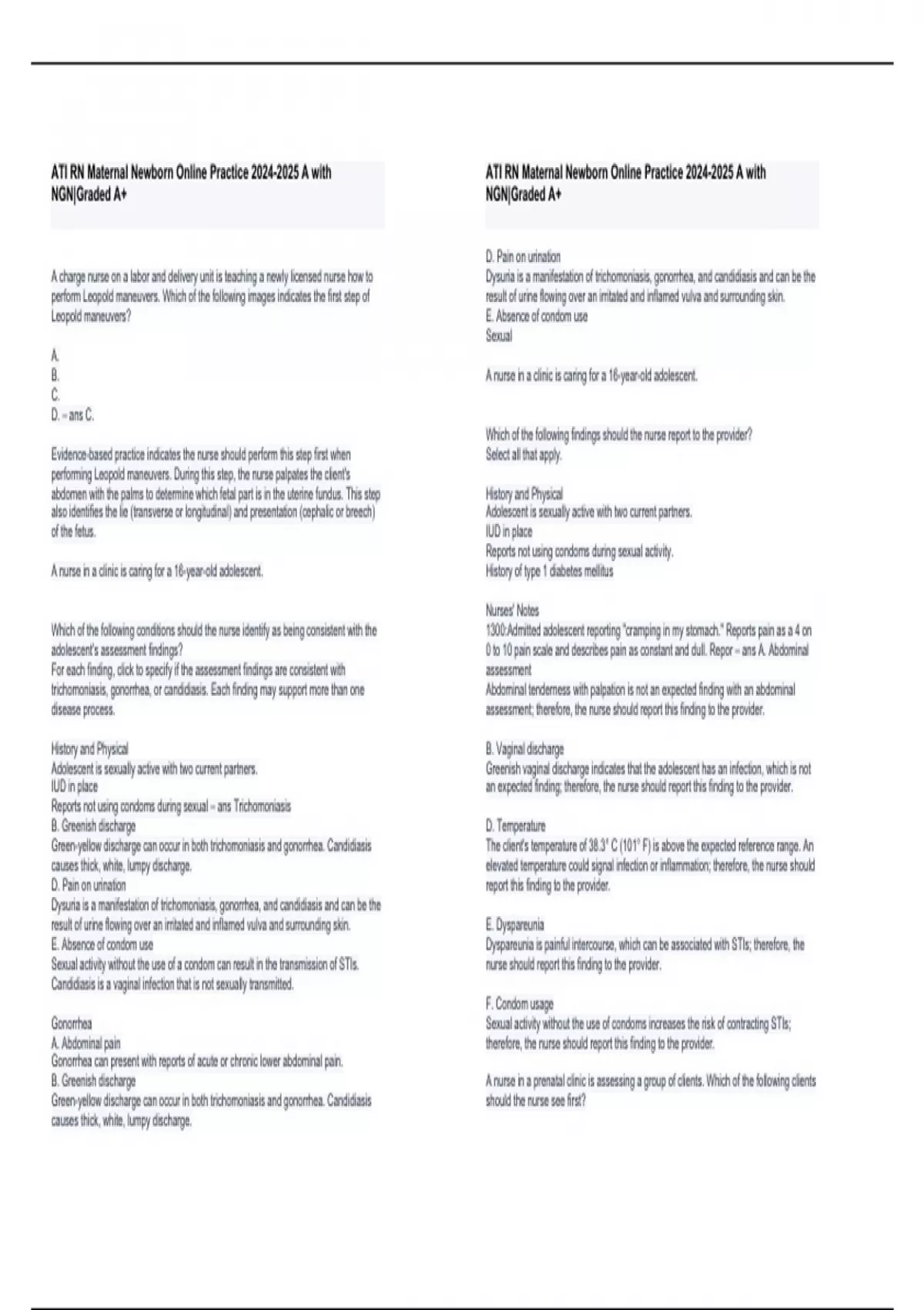 ATI RN Maternal Newborn Online Practice 2025 A with NGN|Graded A+ - ATI ...