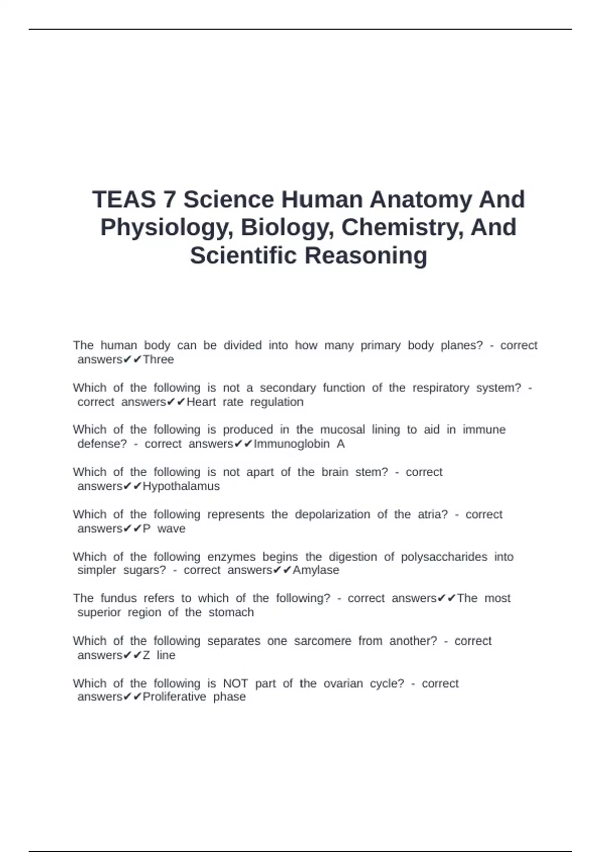 TEAS 7 Science Human Anatomy And Physiology, Biology, Chemistry, And ...