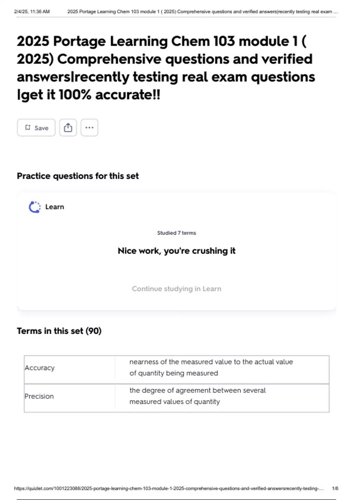 2025 Portage Learning Chem 103 module 1 ( 2025) Comprehensive questions ...