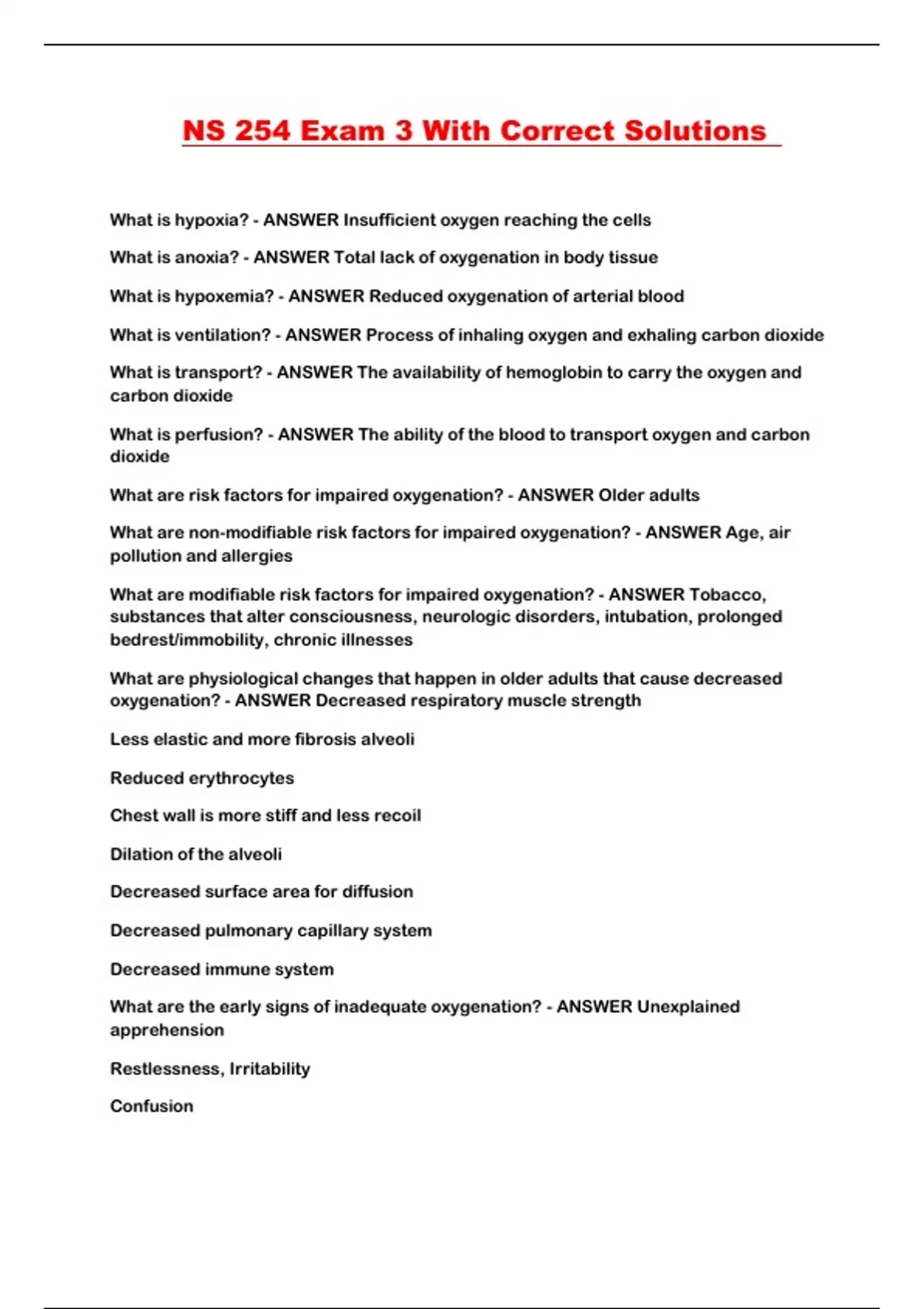 NS 254 Exam 3 With Correct Solutions - NS 254 - Stuvia US