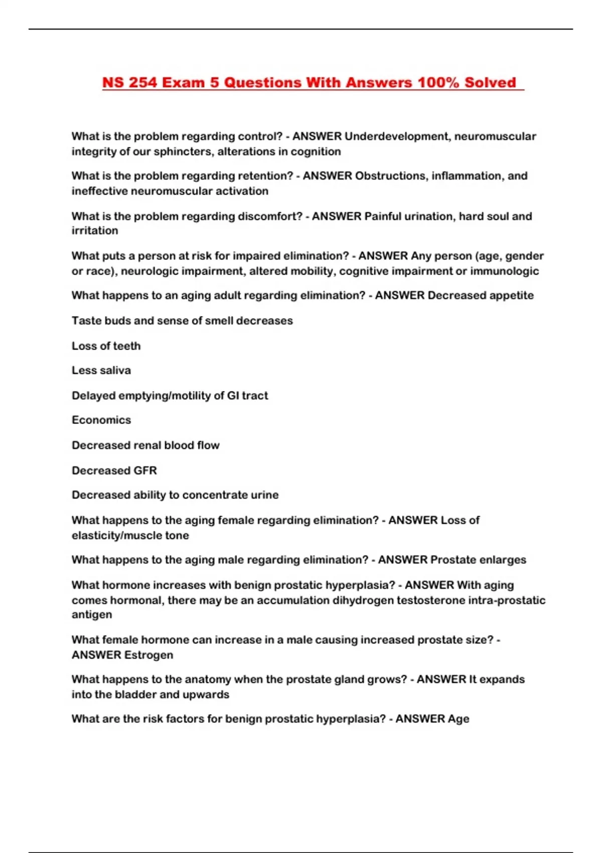 NS 254 Exam 5 Questions With Answers 100% Solved - NS 254 - Stuvia US