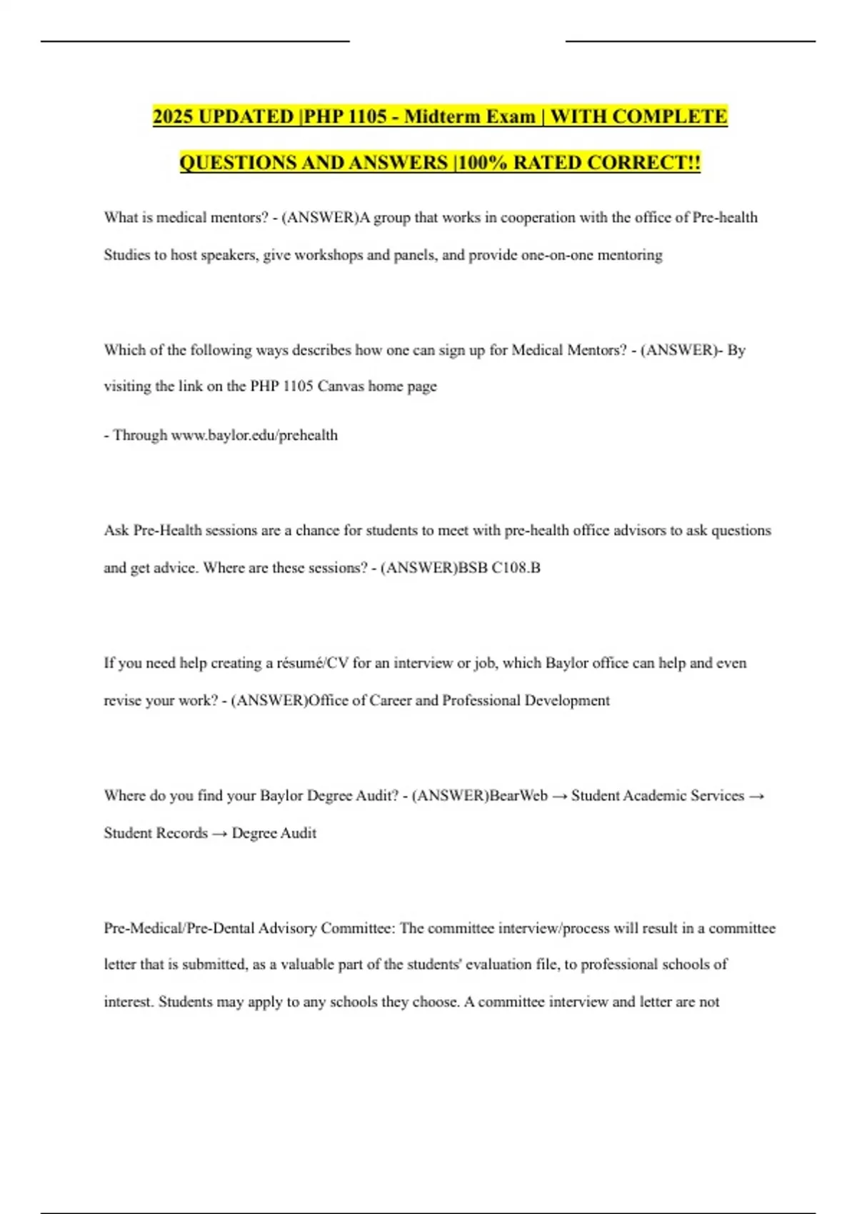 2025 UPDATED |PHP 1105 - Midterm Exam | WITH COMPLETE QUESTIONS AND ANSWERS |100% RATED CORRECT ...