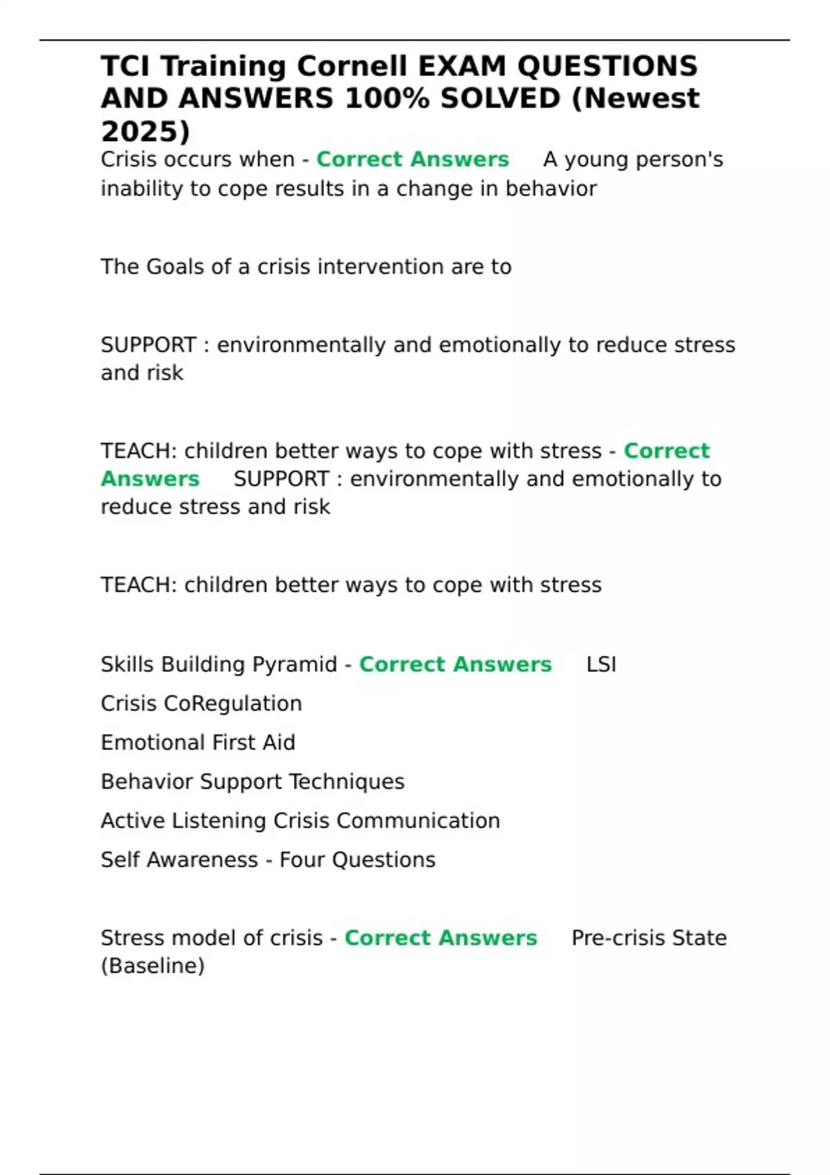TCI Training Cornell EXAM QUESTIONS AND ANSWERS 100- SOLVED (Newest ...