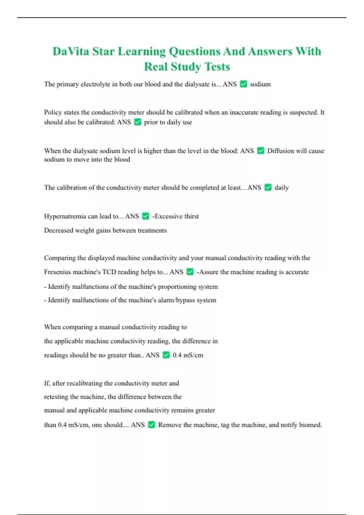 DaVita Star Learning Questions And Answers With Real Study Tests ...