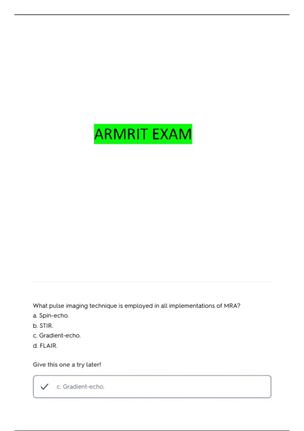 ARMRIT PRACTICE TEST PART 2 CLINICAL APPLICATIONS QUESTIONS WITH ...
