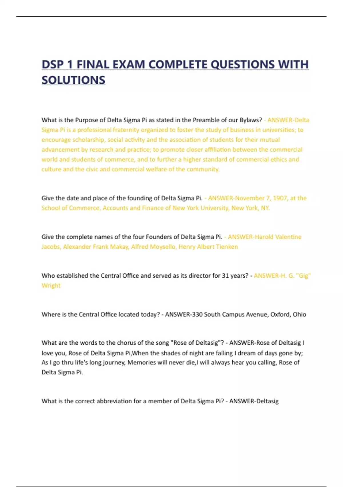 Dsp 1 Final Exam Complete Questions With Solutions Dsp 1 Fina Stuvia Us