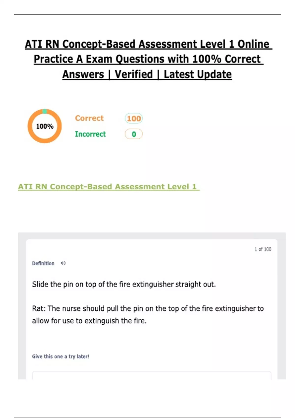ATI RN Concept-Based Assessment Level 1 Online Practice A Exam ...