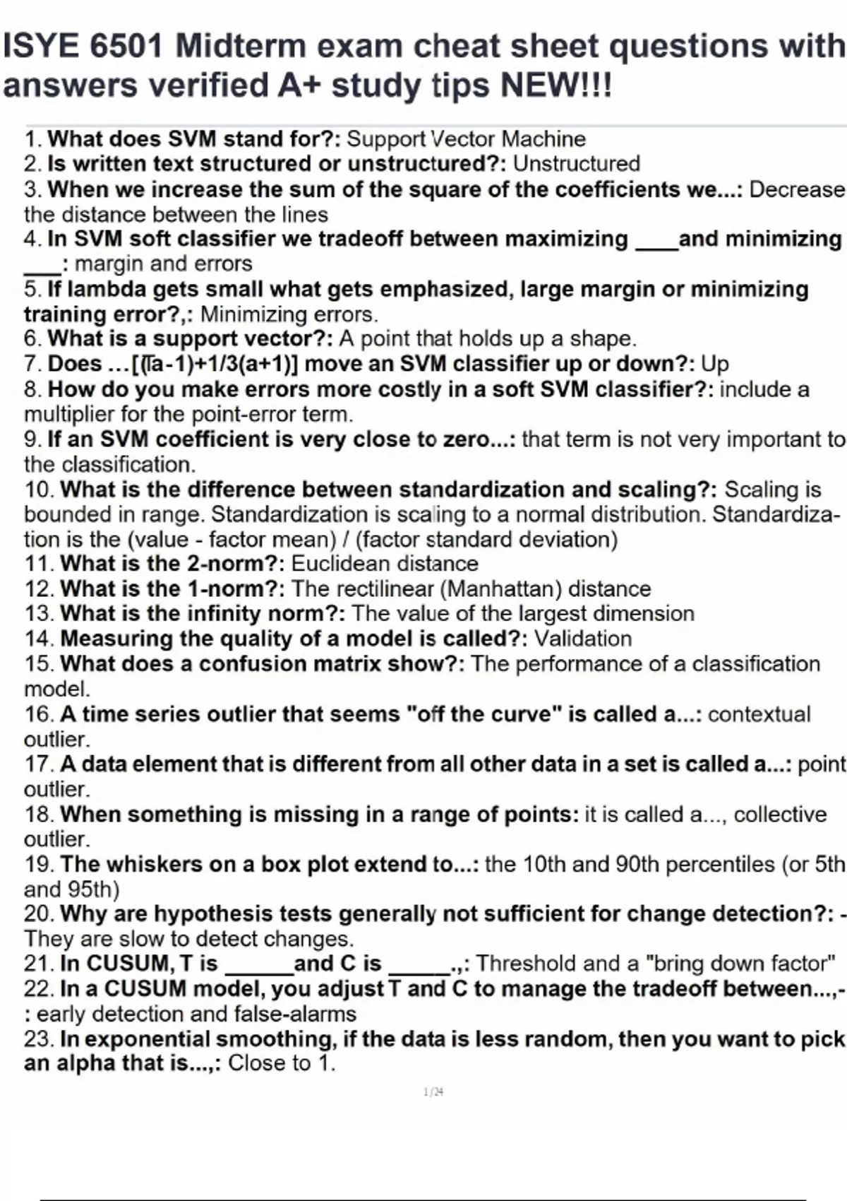 ISYE 6501 Midterm exam cheat sheet questions with answers verified A+ study tips NEW!!! - ISYE ...