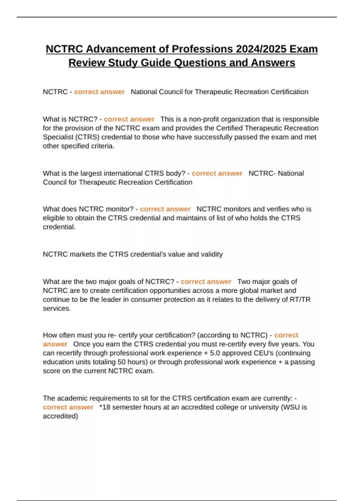 NCTRC Advancement of Professions 2024/2025 Exam Review Study Guide ...