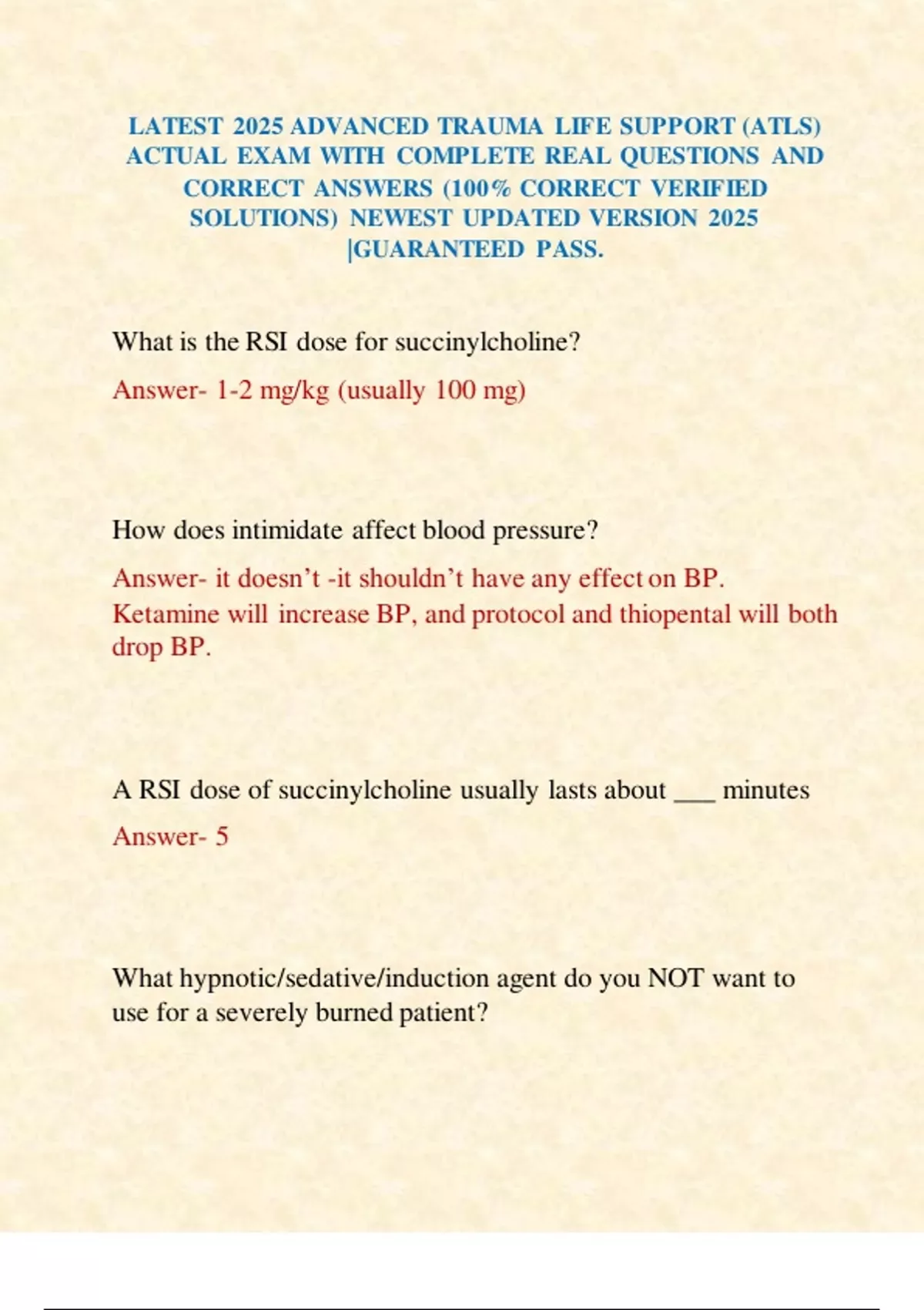 LATEST 2025 ADVANCED TRAUMA LIFE SUPPORT (ATLS) ACTUAL EXAM WITH ...