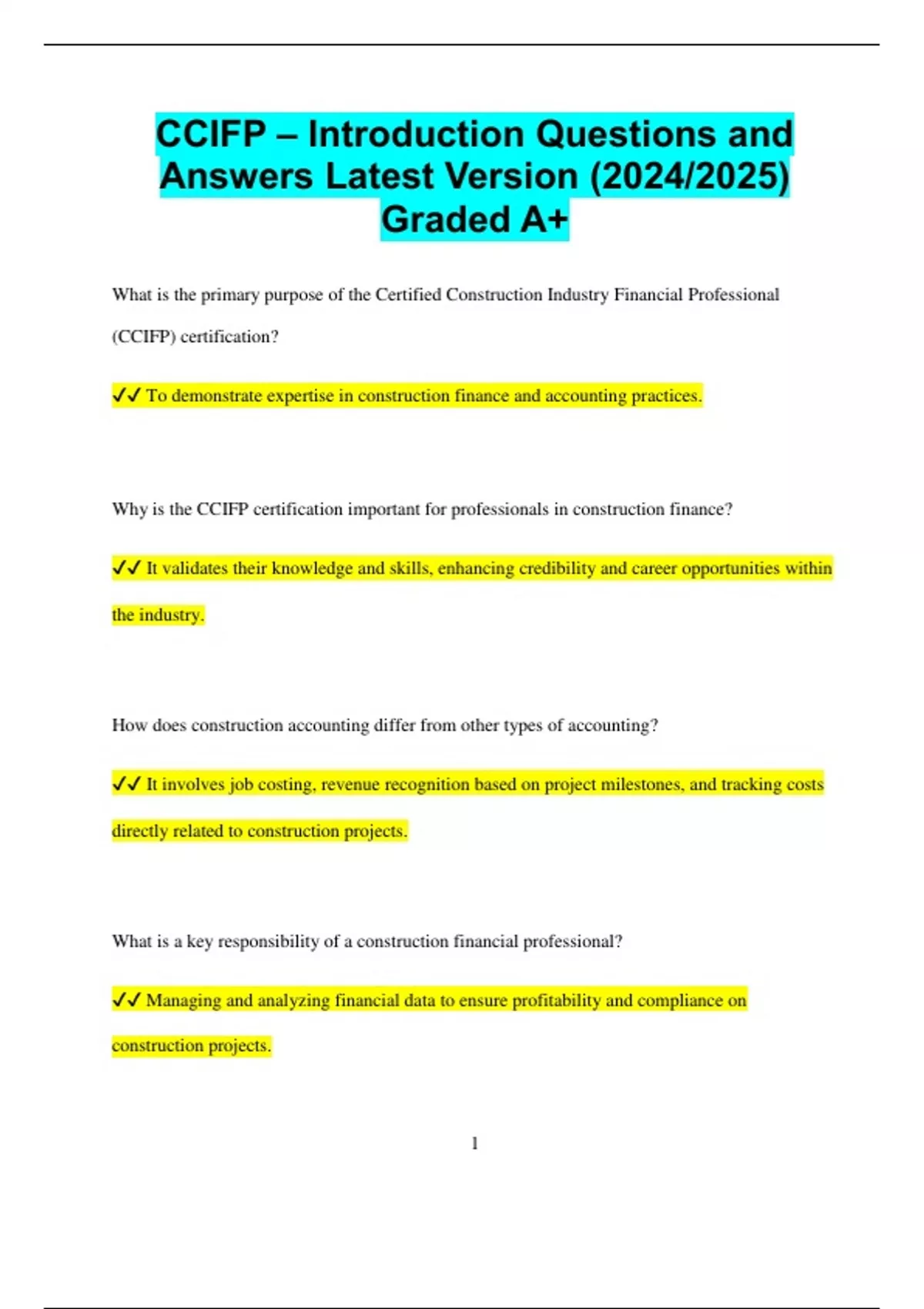 CCIFP – Introduction Questions and Answers Latest Version (2024/2025 ...