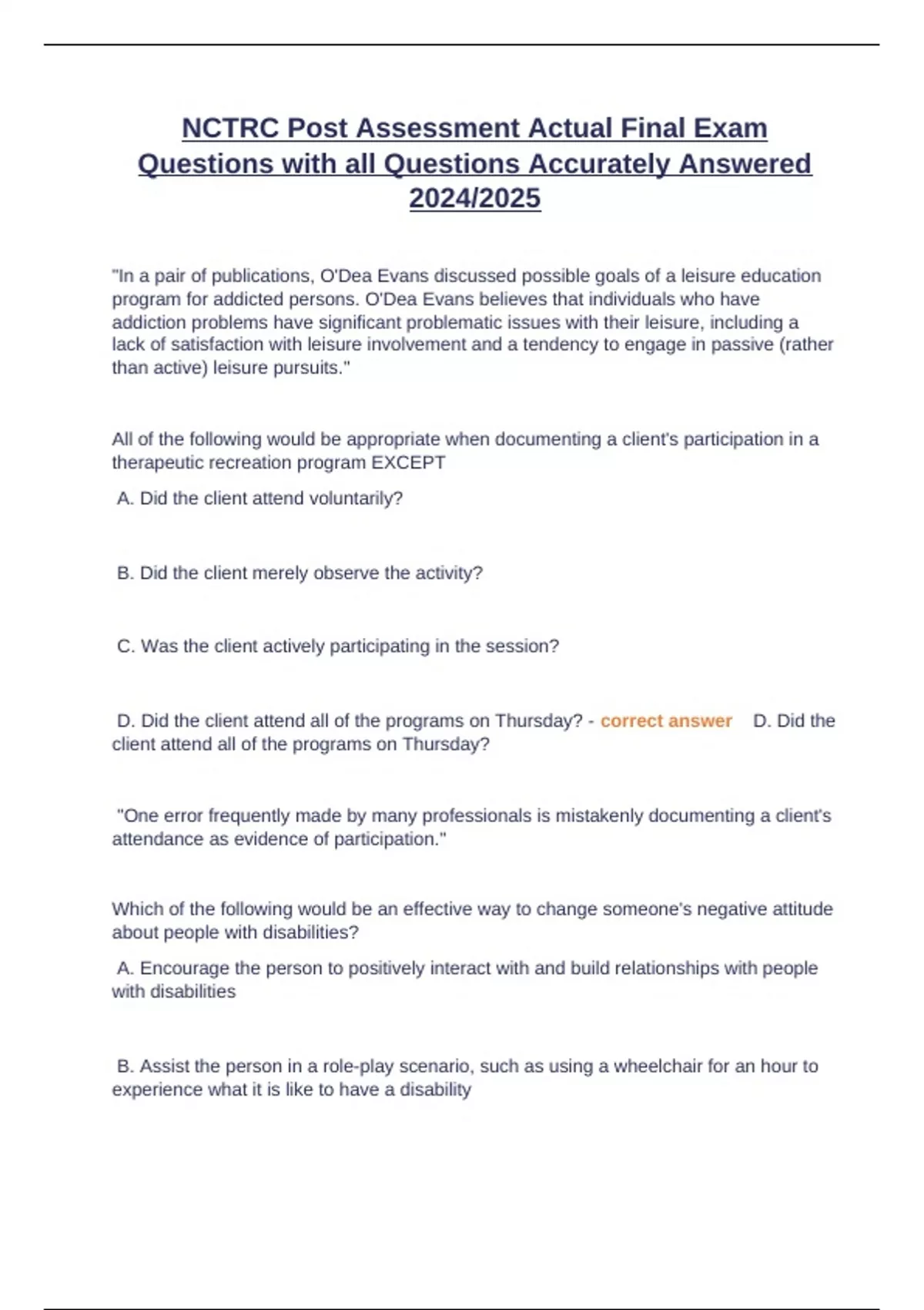 NCTRC Post Assessment Actual Final Exam Questions with all Questions ...