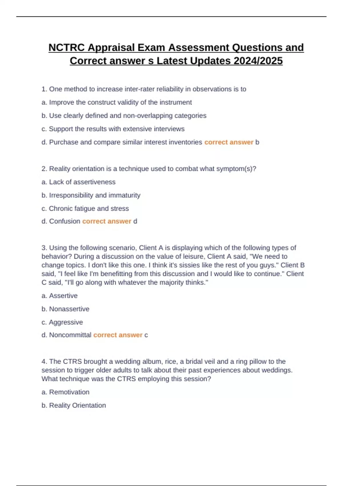 NCTRC Appraisal Exam Assessment Questions and Correct answer s Latest ...