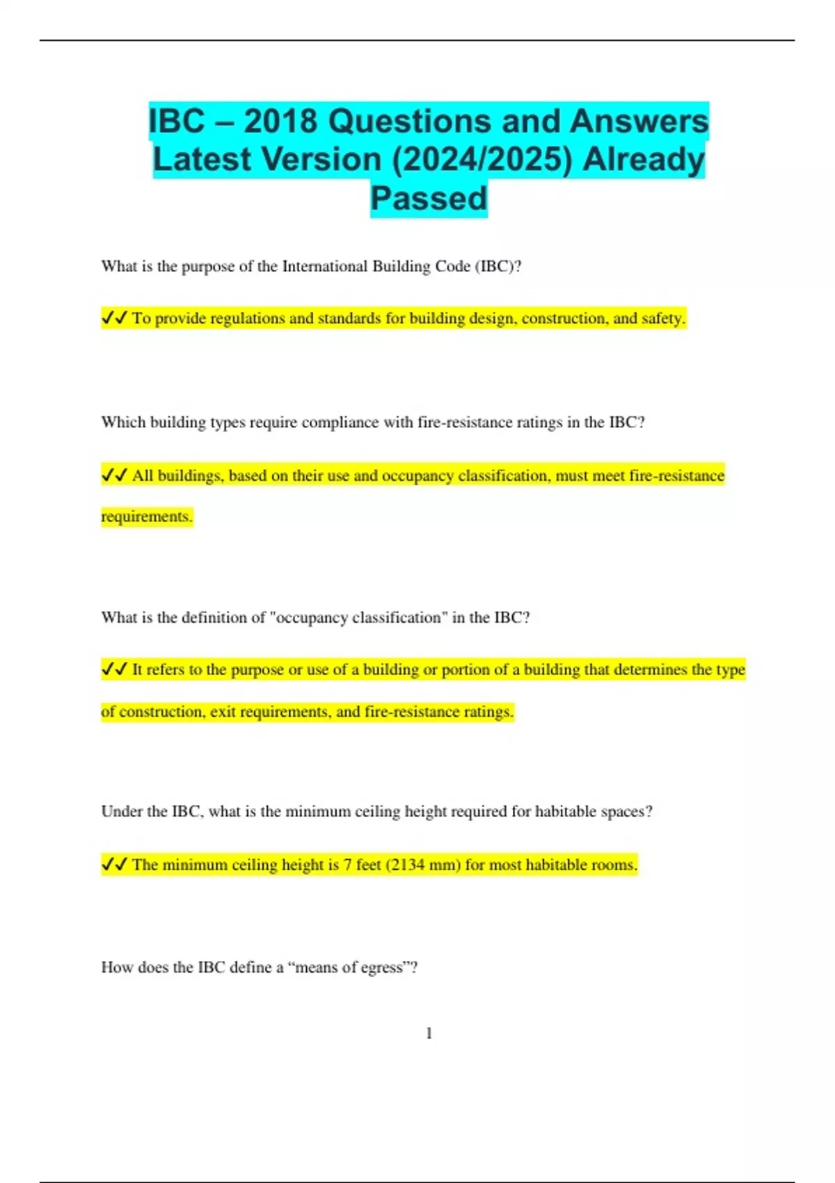 IBC – 2018 Questions and Answers Latest Version (2024/2025) Already ...