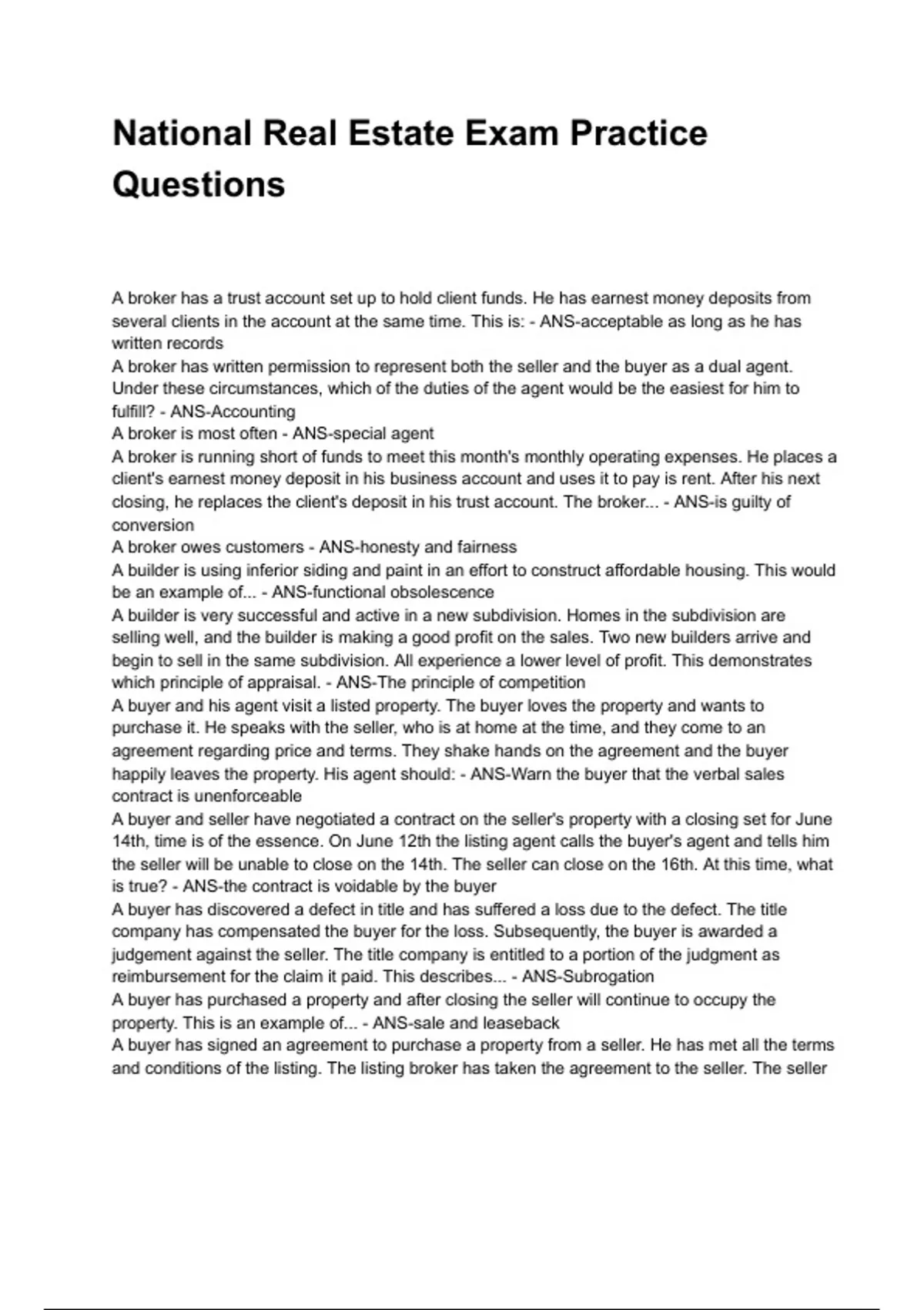 National Real Estate Exam Practice Questions NEWEST 2025/2026 ACTUAL ...