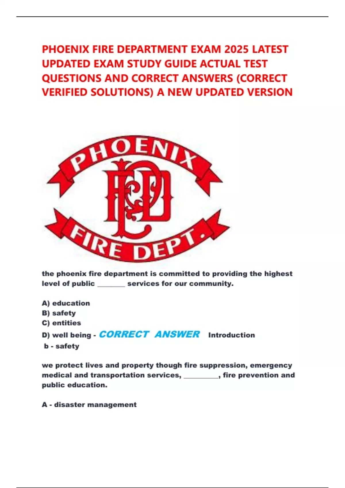 PHOENIX FIRE DEPARTMENT EXAM 2025 LATEST UPDATED EXAM STUDY GUIDE ...