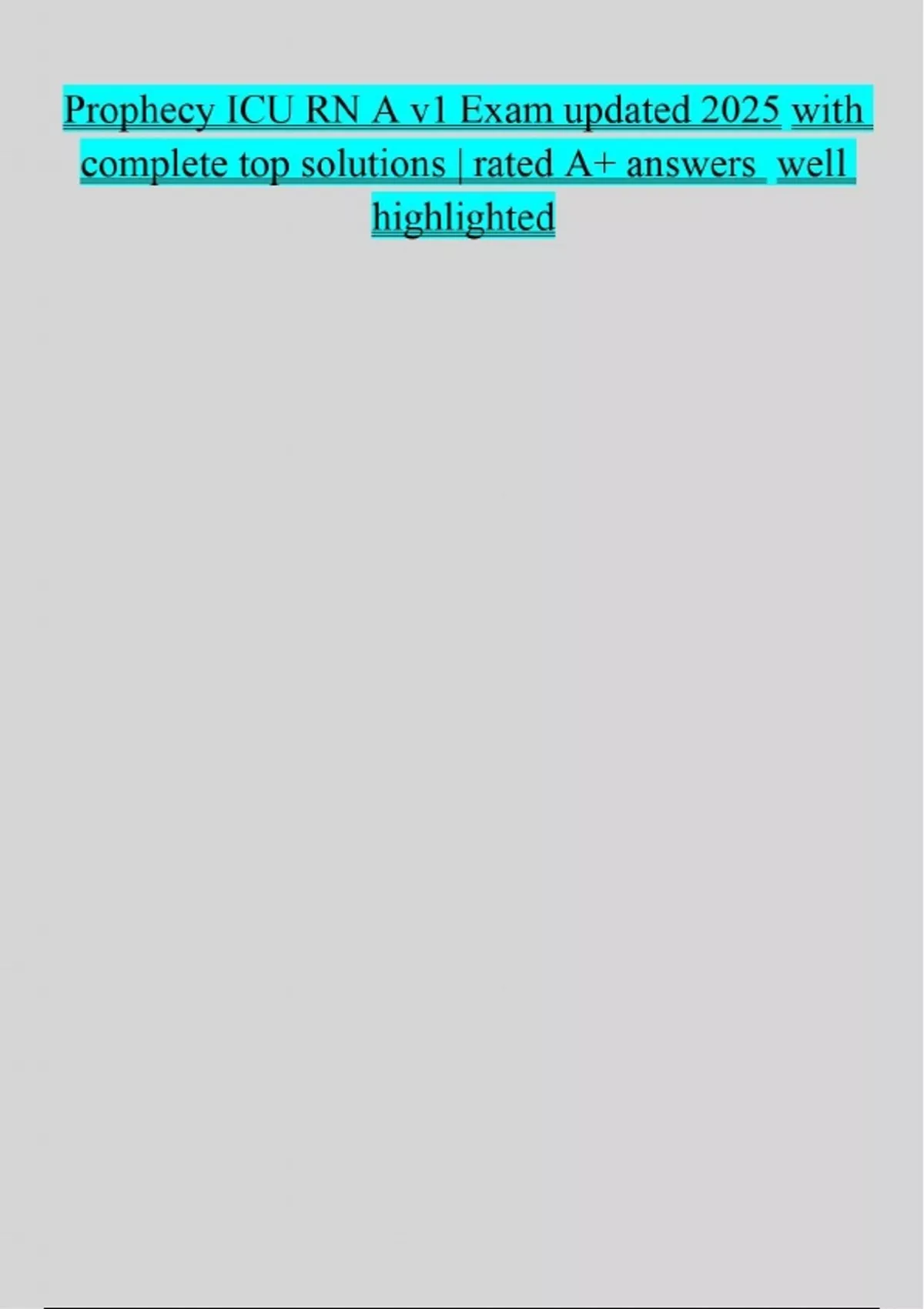 Prophecy ICU RN A v1 Exam updated 2025 with complete top solutions ...