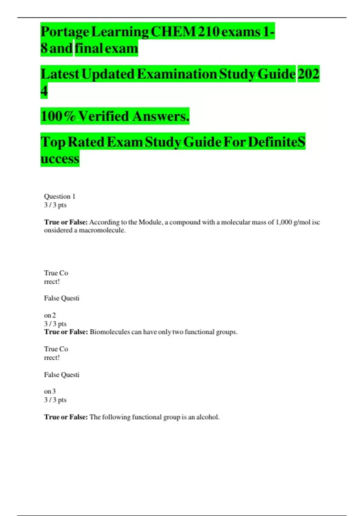 Portage learning chem 210 exams 1 8 and final exam 2024 docx - Portage learning chem 210 - Stuvia US