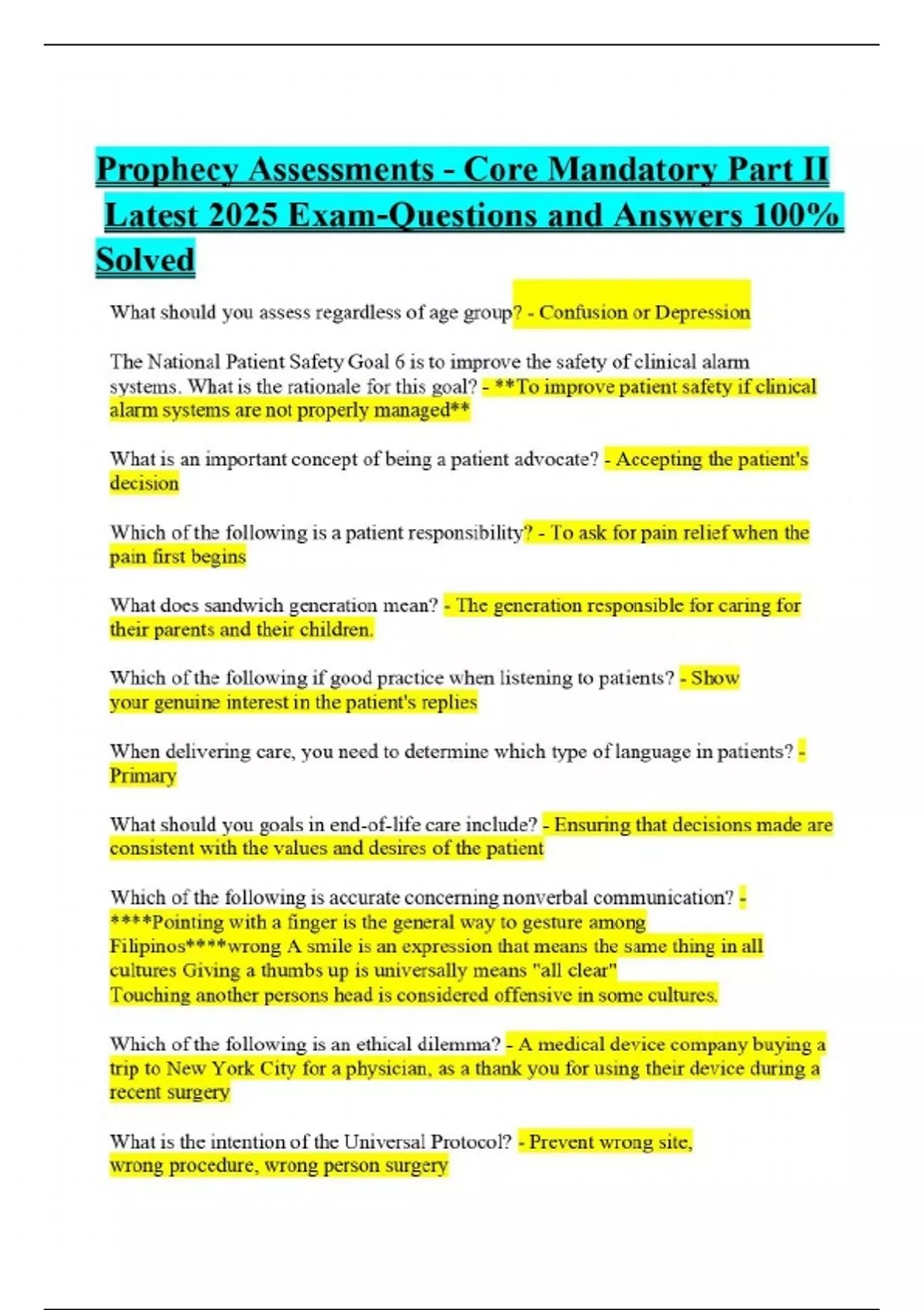 Prophecy Assessments - Core Mandatory Part II Latest 2025 Exam ...