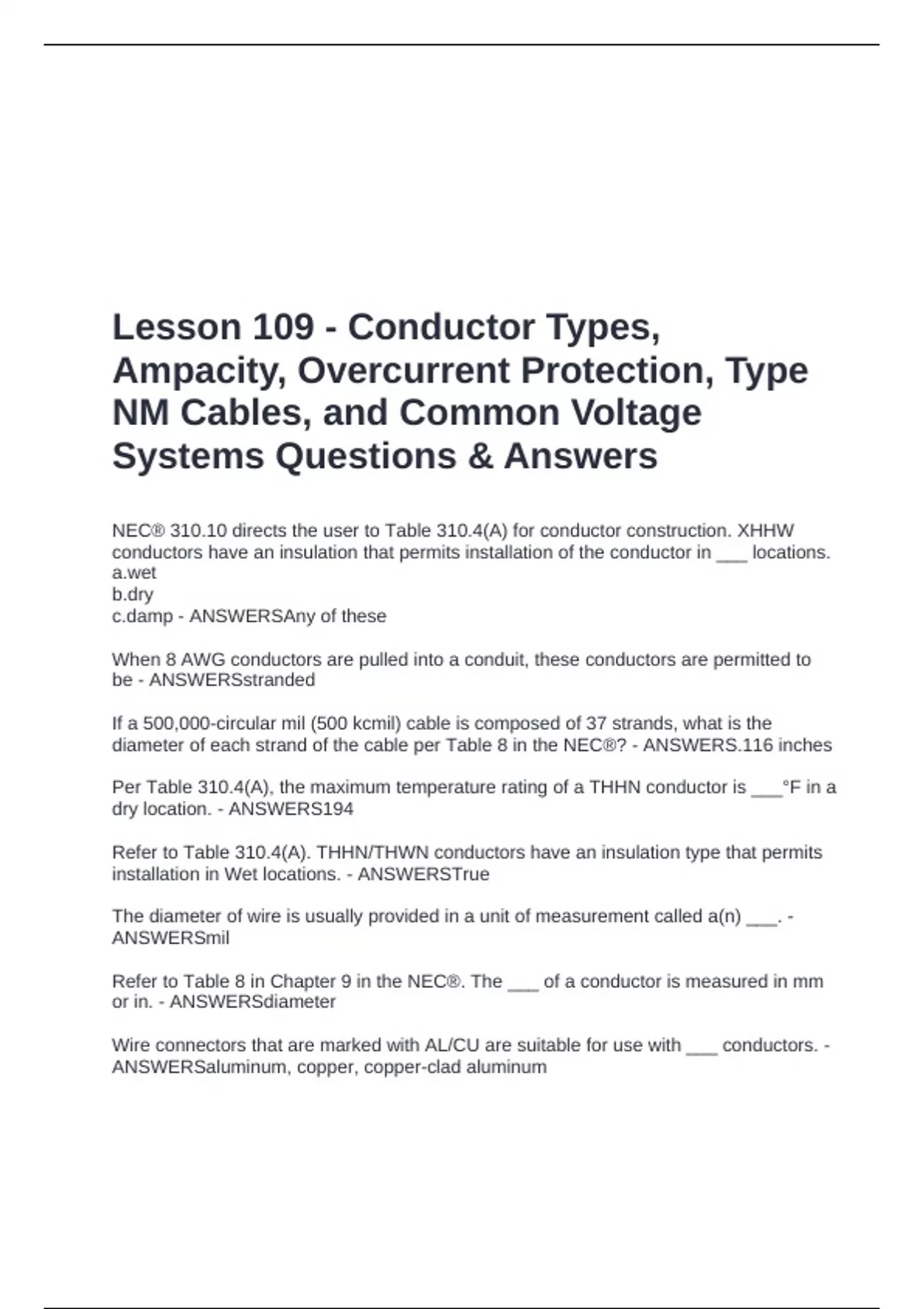 Lesson 109 - Conductor Types, Ampacity, Overcurrent Protection, Type NM Cables, and Common ...