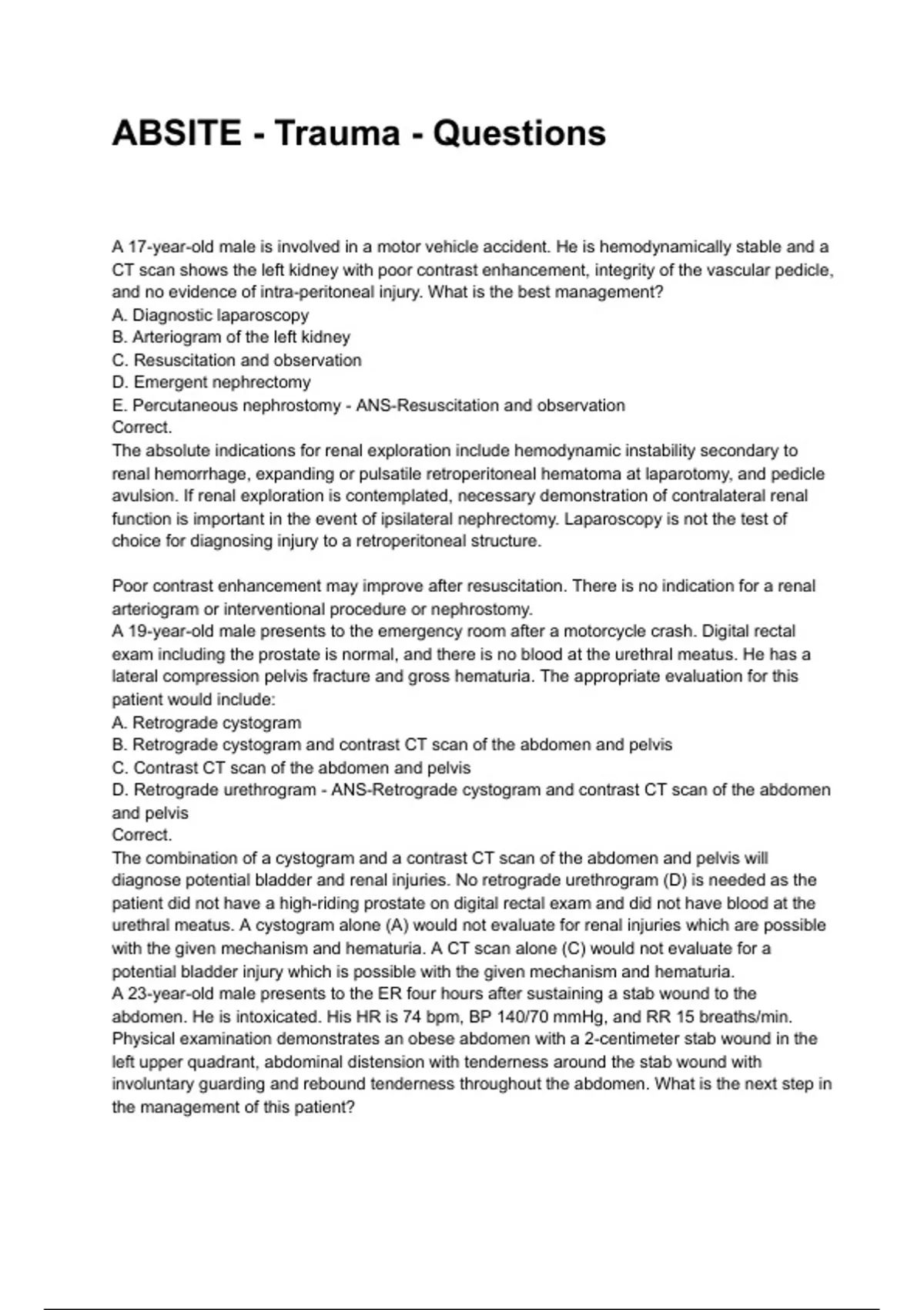 ABSITE - Trauma - Questions NEWEST 2025/2026 ACTUAL EXAM COMPLETE QUESTIONS AND CORRECT DETAILED ...