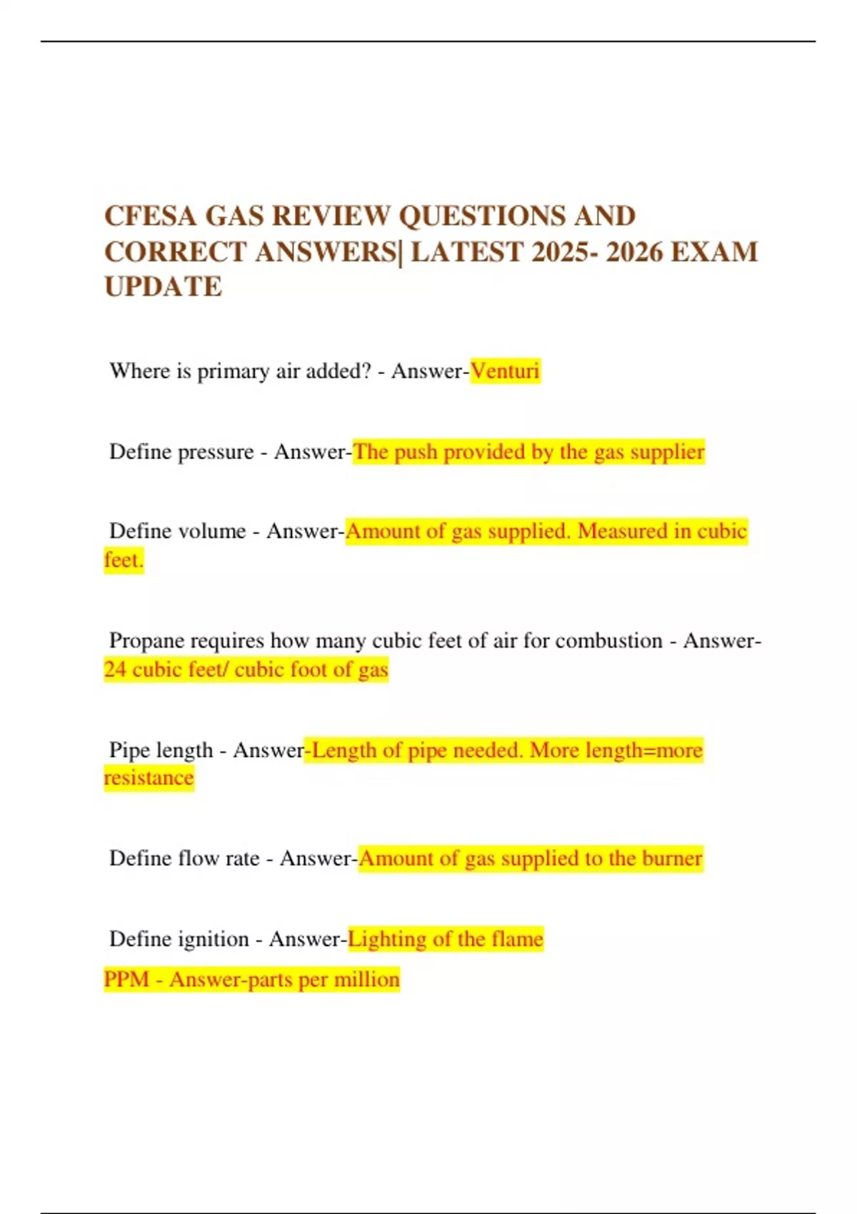 CFESA GAS REVIEW QUESTIONS AND CORRECT ANSWERS| LATEST EXAM UPDATE ...