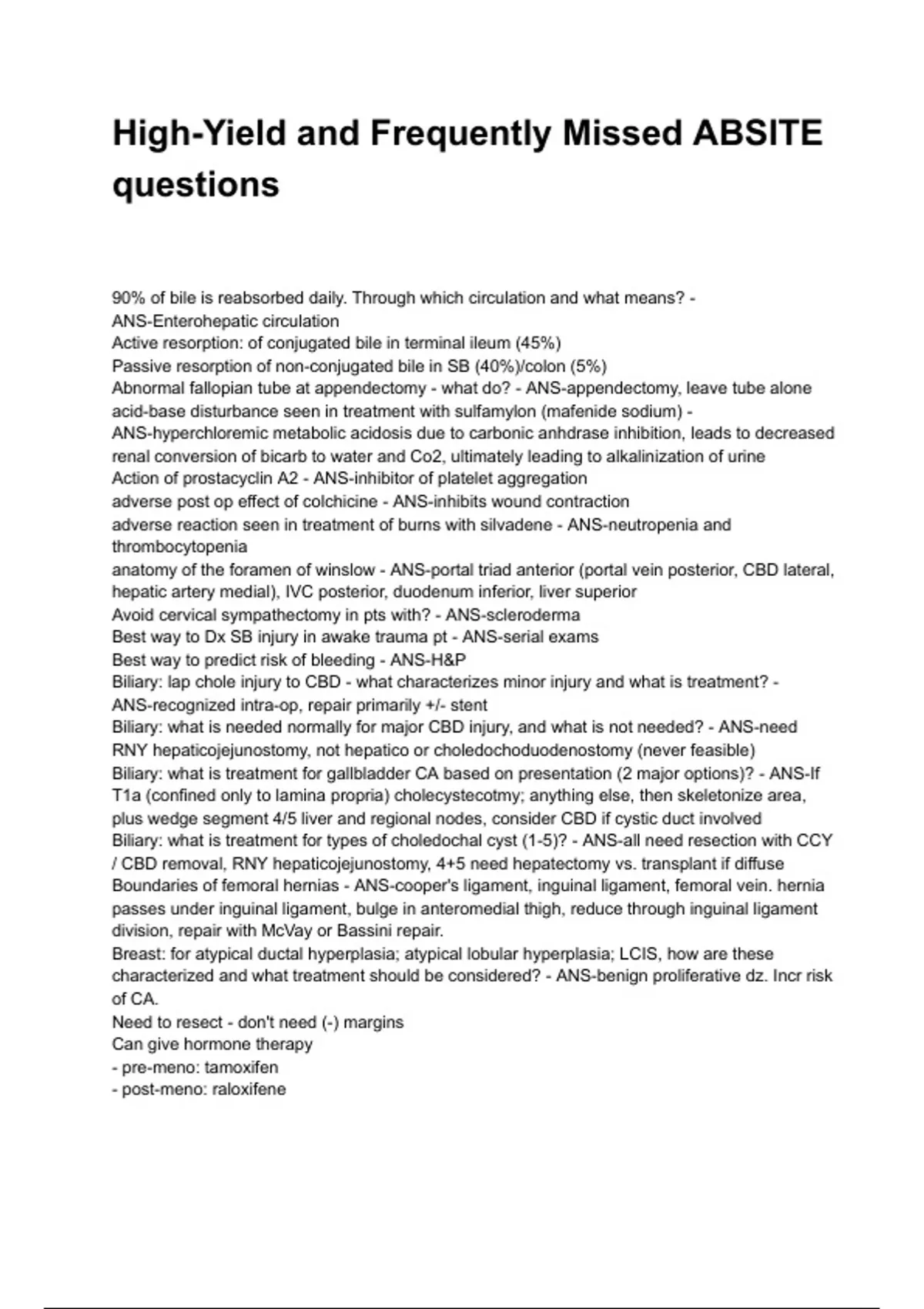 High-Yield and Frequently Missed ABSITE questions NEWEST 2025/2026 ...