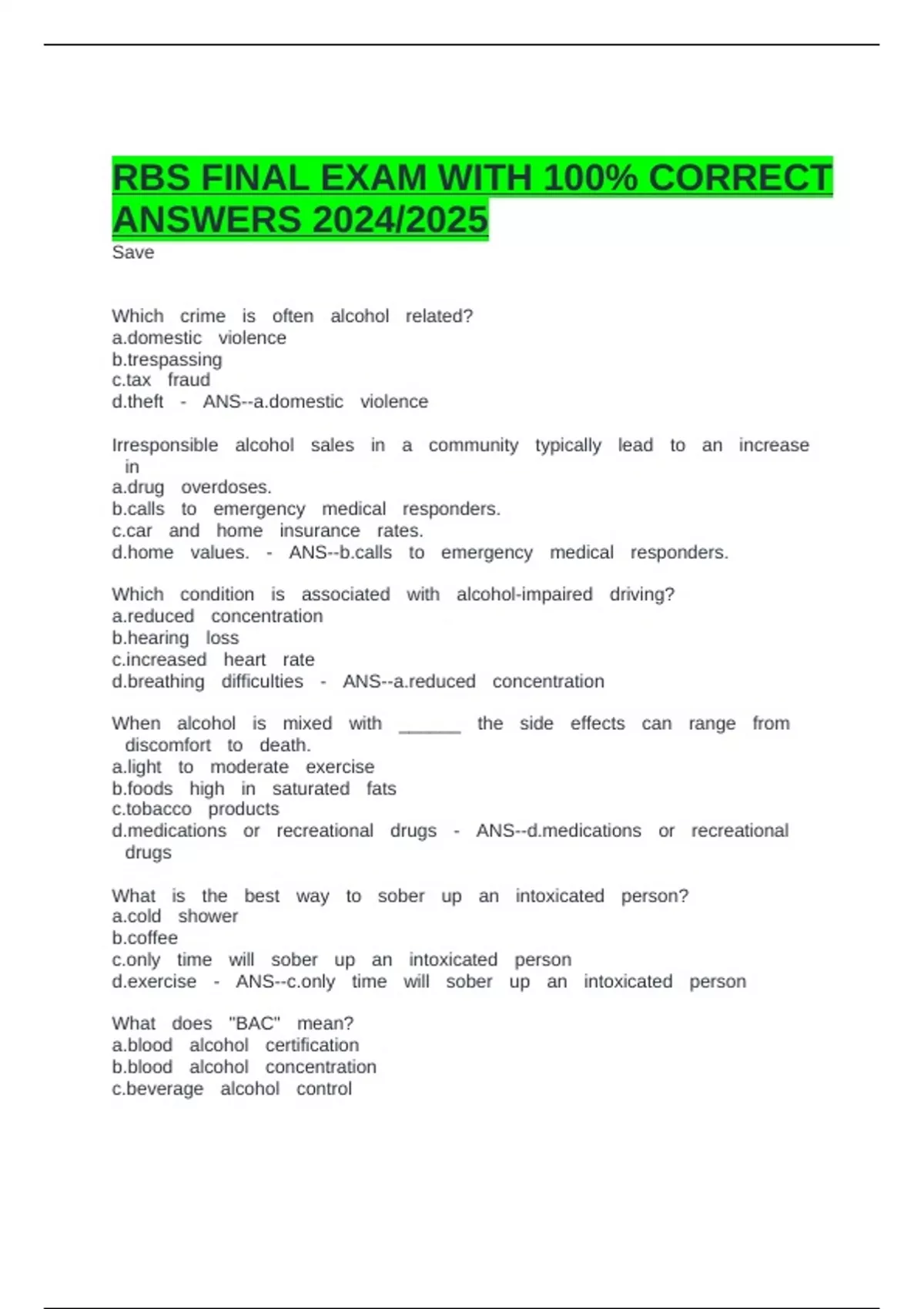 RBS FINAL EXAM WITH 100% CORRECT ANSWERS 2024/2025 - RBS - Stuvia US