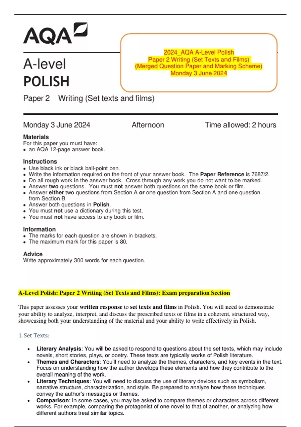 2024_AQA A-Level Polish Paper 2 Writing (Set Texts and Films) (Merged Question Paper and Marking ...