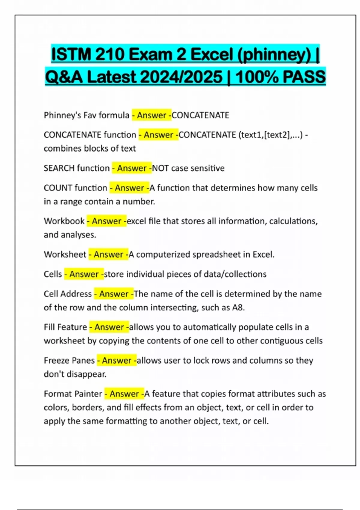 ISTM 210 Exam 2 Excel (phinney) | Q&A Latest 2024/2025 | 100% PASS ...