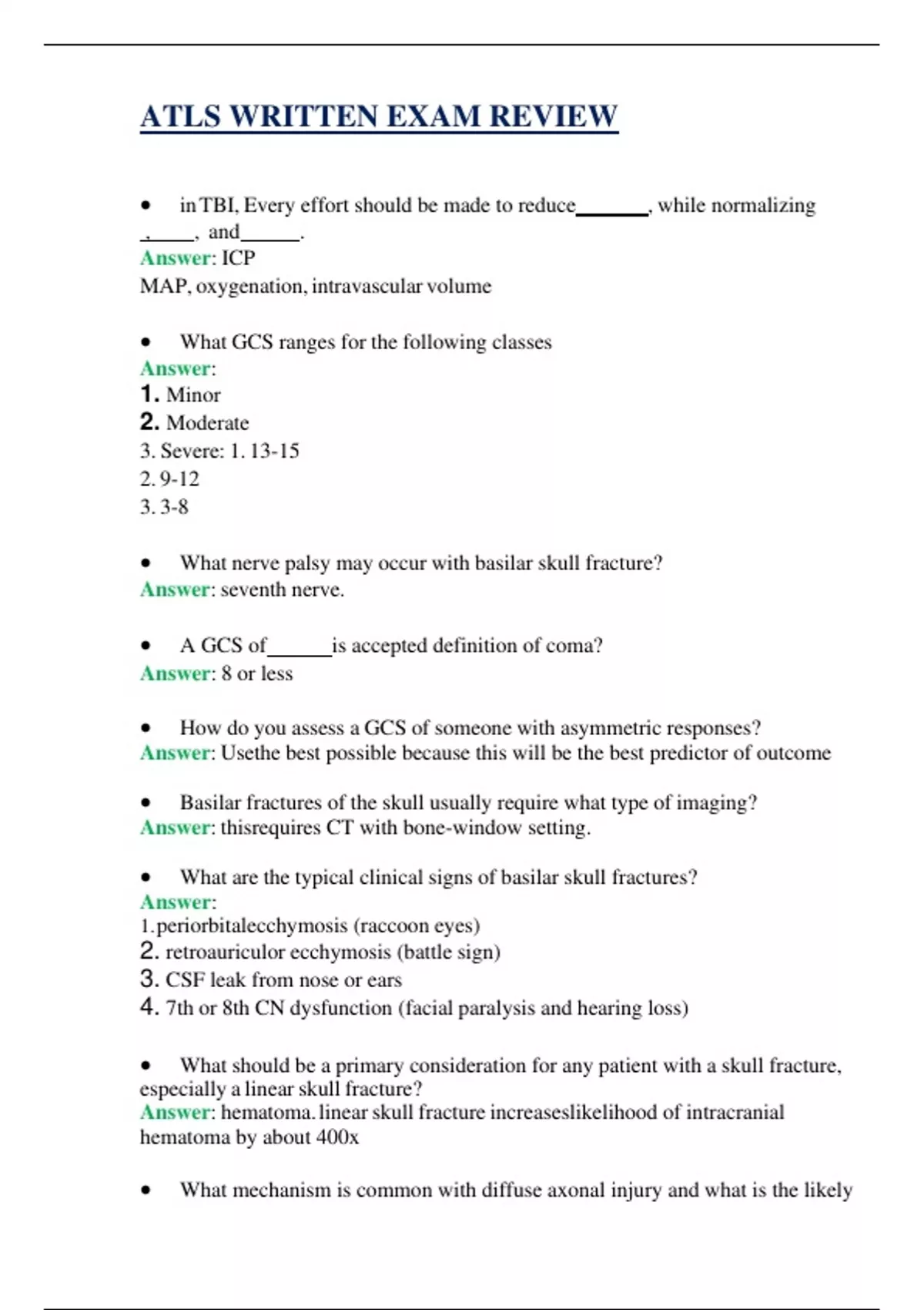 ATLS WRITTEN EXAM REVIEW ( UPDATED 2025 ) | QUESTIONS WITH 100% ...