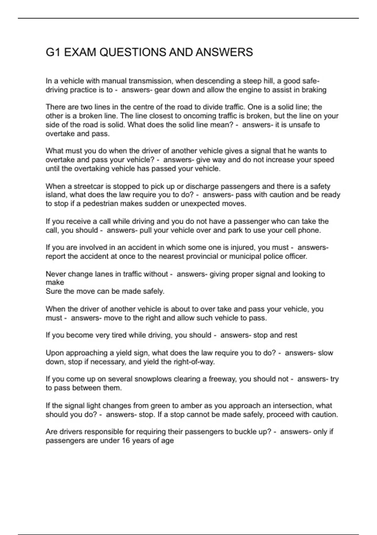 G1 EXAM QUESTIONS AND ANSWERS - G1 . - Stuvia US