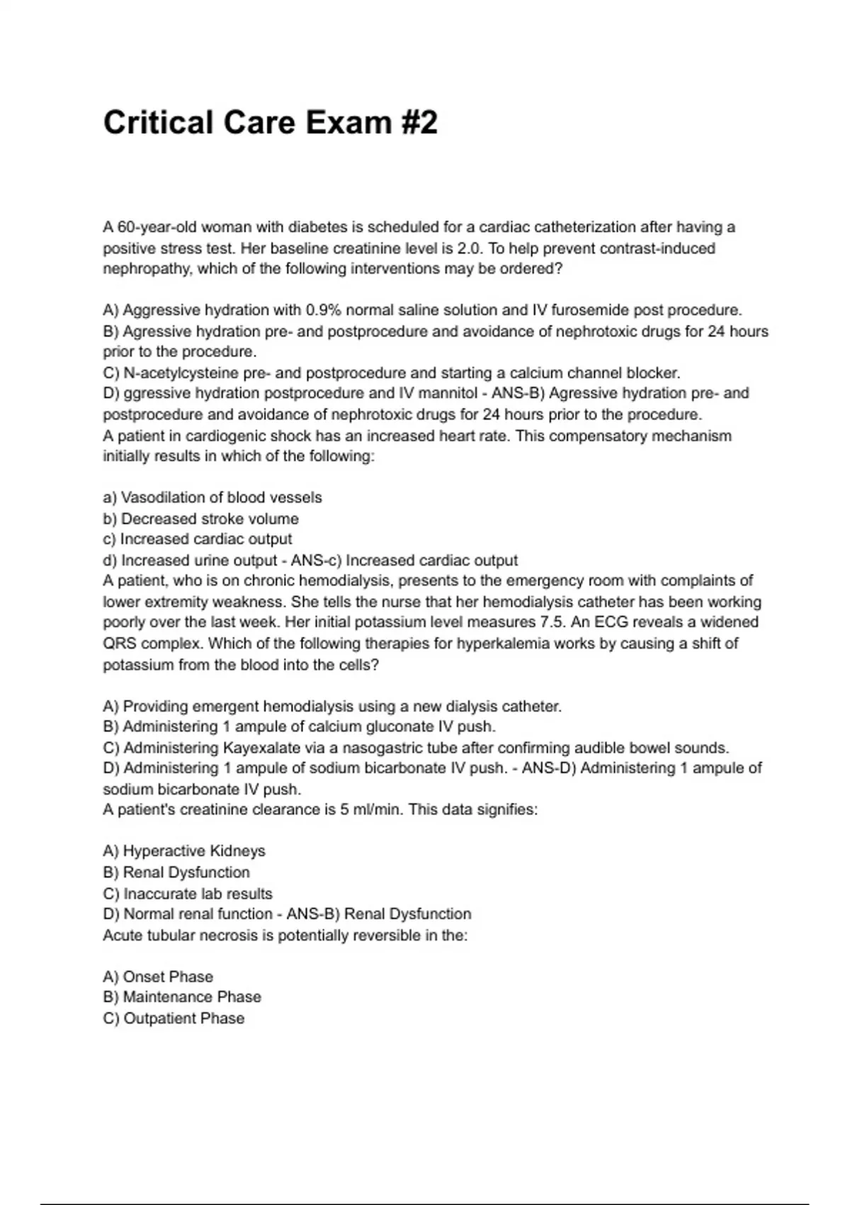 Critical Care Exam #2 NEWEST 2025/2026 ACTUAL EXAM COMPLETE QUESTIONS ...