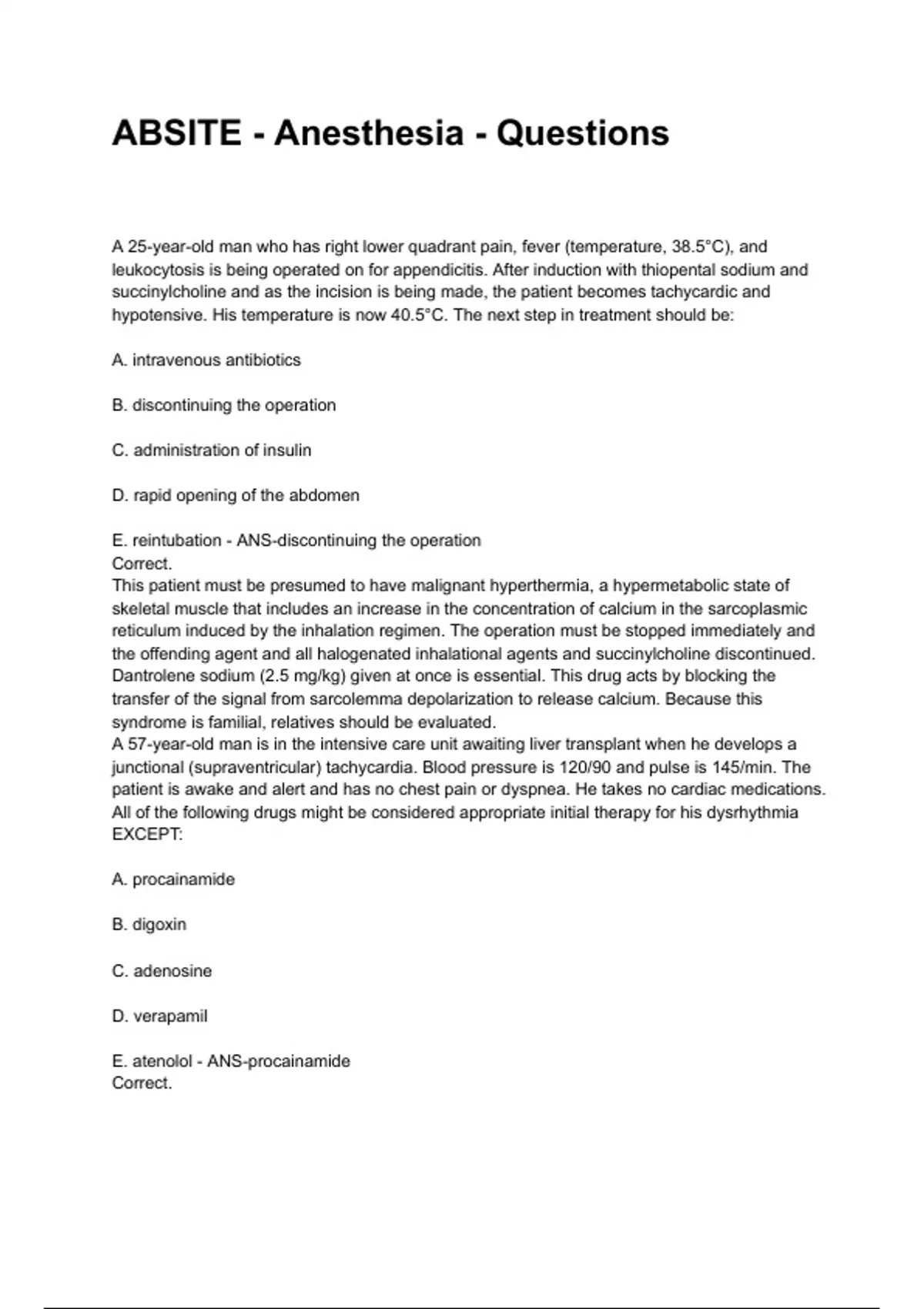 ABSITE - Anesthesia - Questions NEWEST 2025/2026 ACTUAL EXAM COMPLETE ...