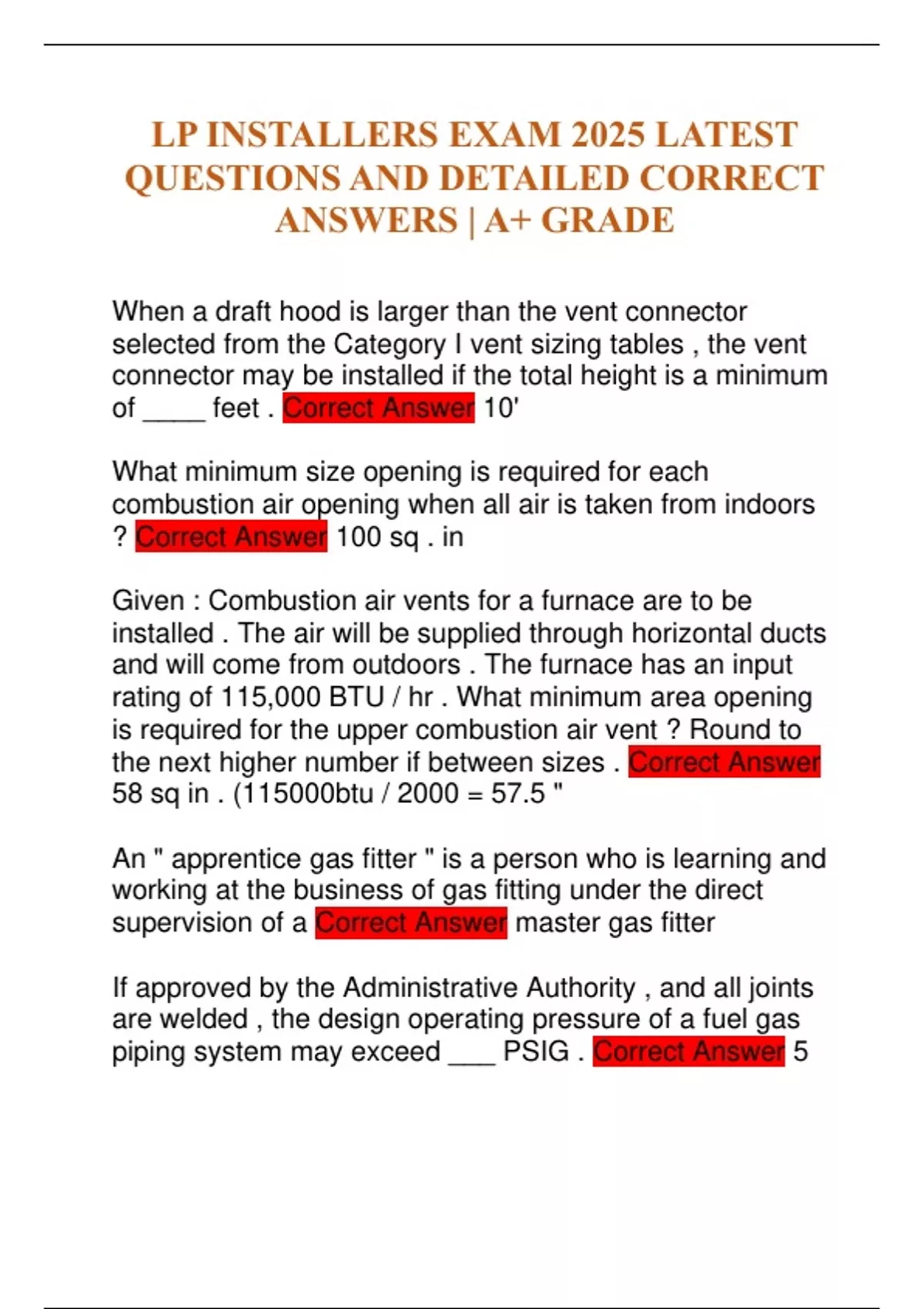 LP INSTALLERS EXAM 2025 LATEST QUESTIONS AND DETAILED CORRECT ANSWERS ...