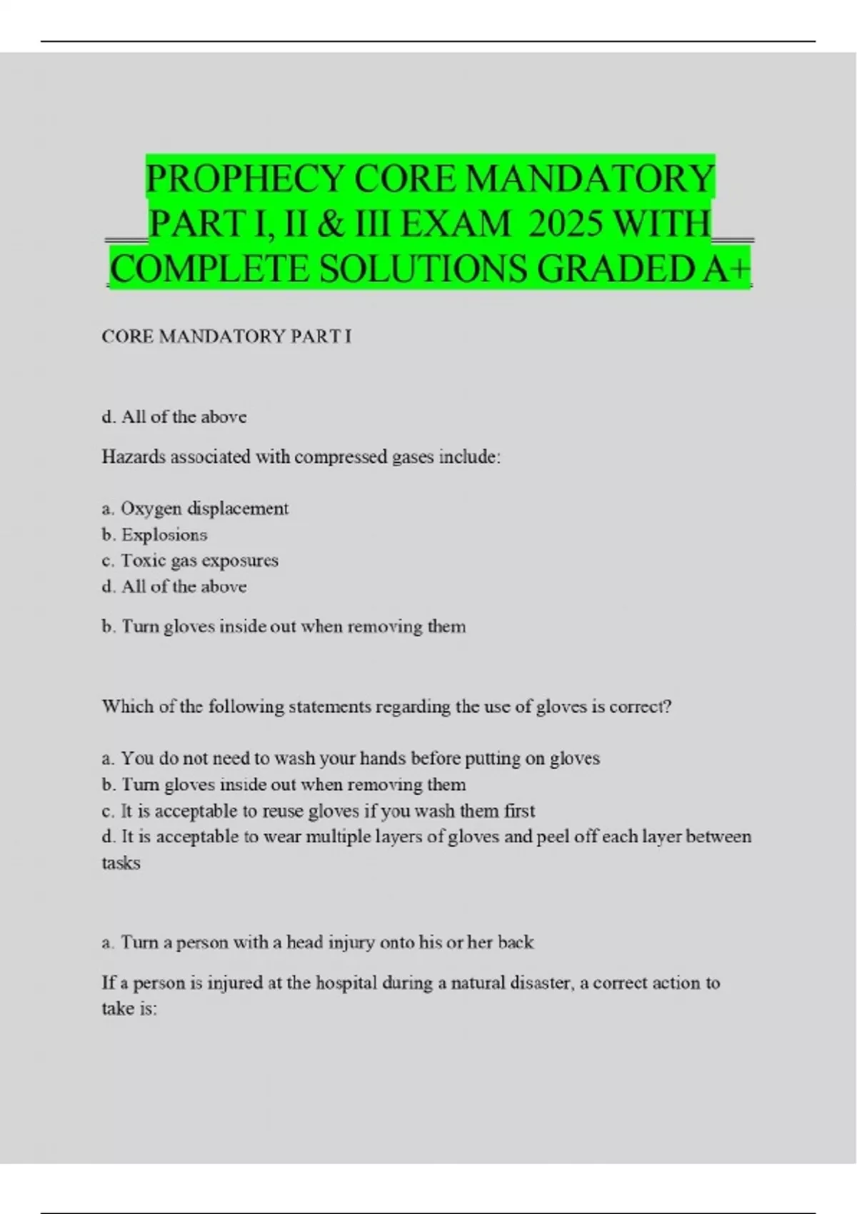 PROPHECY CORE MANDATORY PART I, II & III EXAM 2025 WITH COMPLETE ...