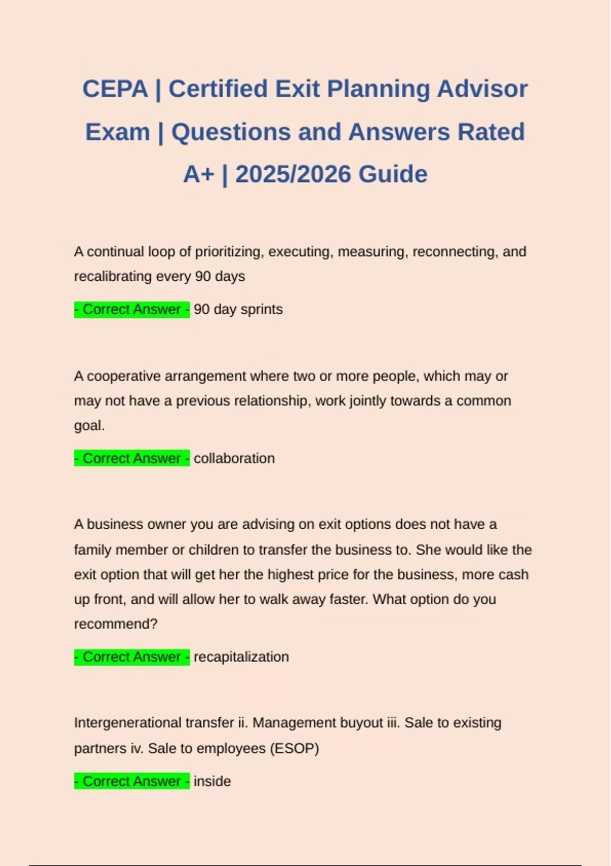 CEPA | Certified Exit Planning Advisor Exam | Questions and Answers ...