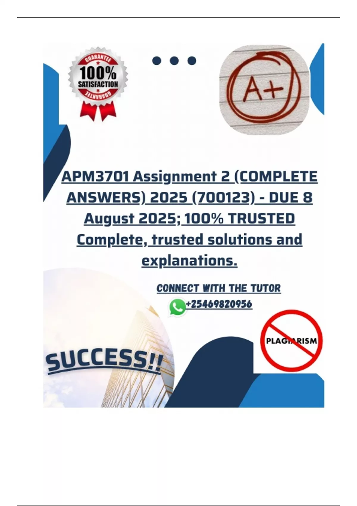 APM3701 Assignment 2 (COMPLETE ANSWERS) 2025 (700123) - DUE 8 August ...