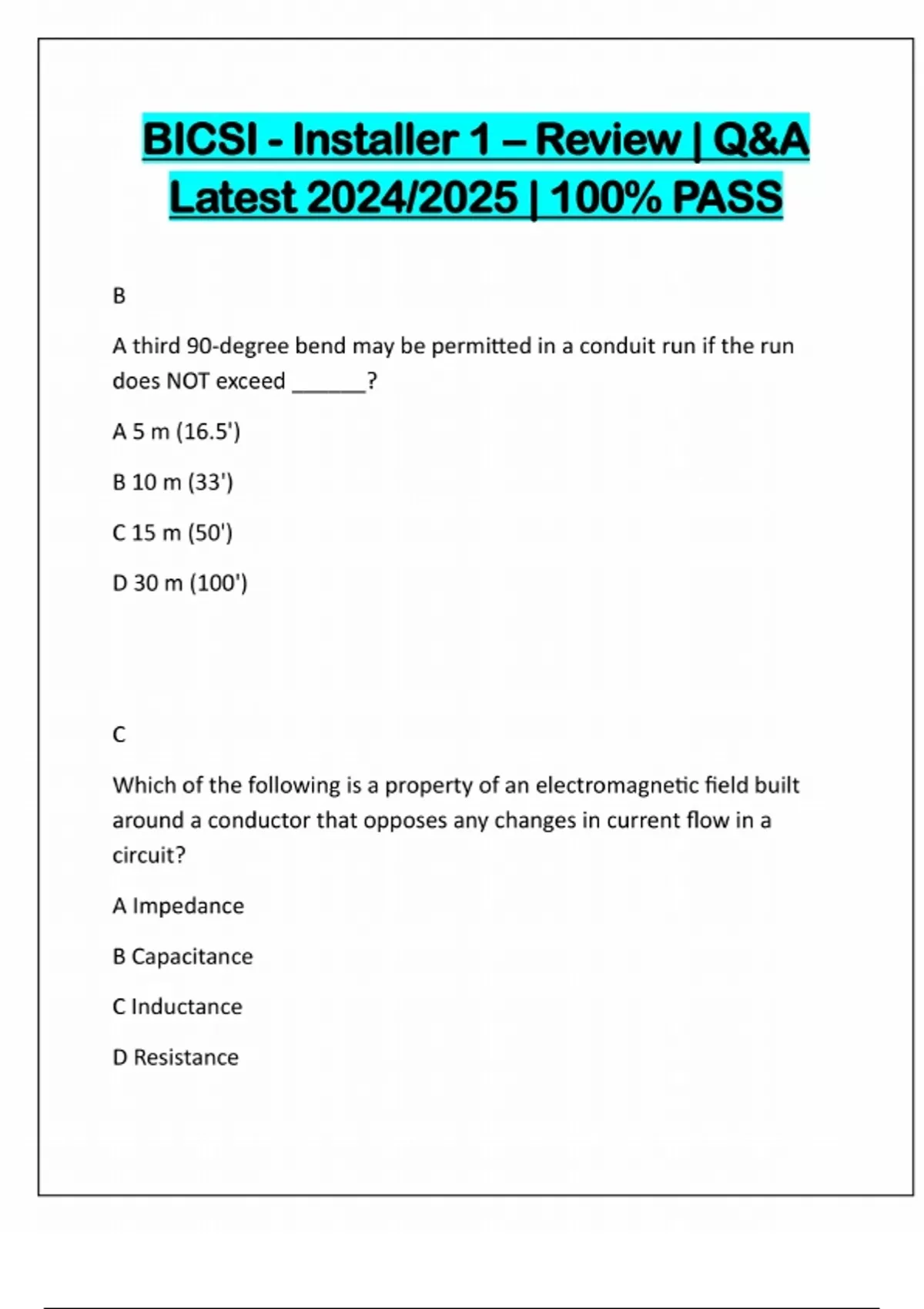 BICSI - Installer 1 – Review | Q&A Latest 2024/2025 | 100% PASS - BICSI ...