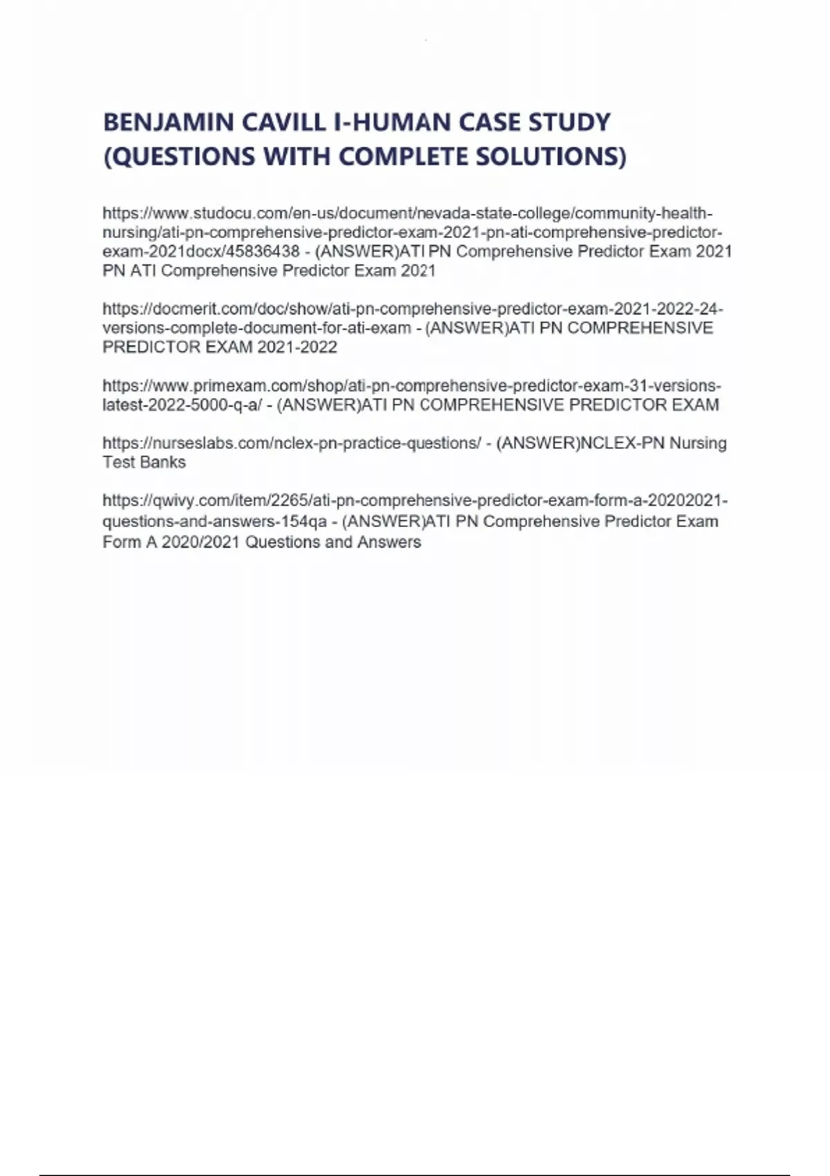 BENJAMIN CAVILL I-HUMAN CASE STUDY (QUESTIONS WITH COMPLETE SOLUTIONS) - Benjamin Cavill - Stuvia US