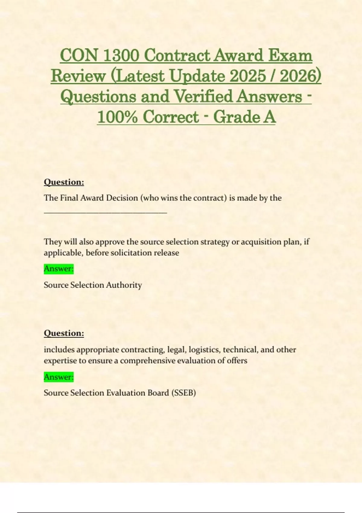 CON 1300 Contract Award Exam Review (Latest Update 2025 / 2026 ...