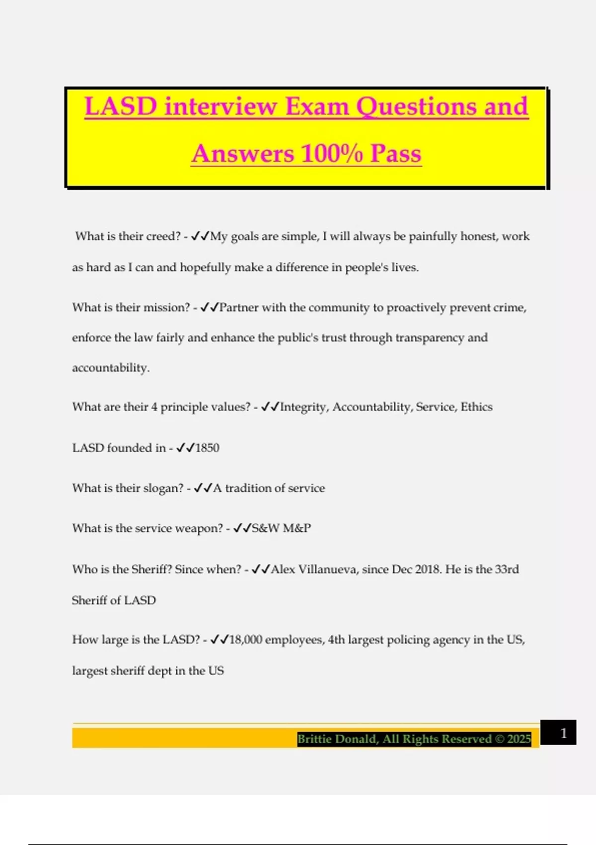 LASD interview Exam Questions and Answers 100% Pass - Lasd - Stuvia US