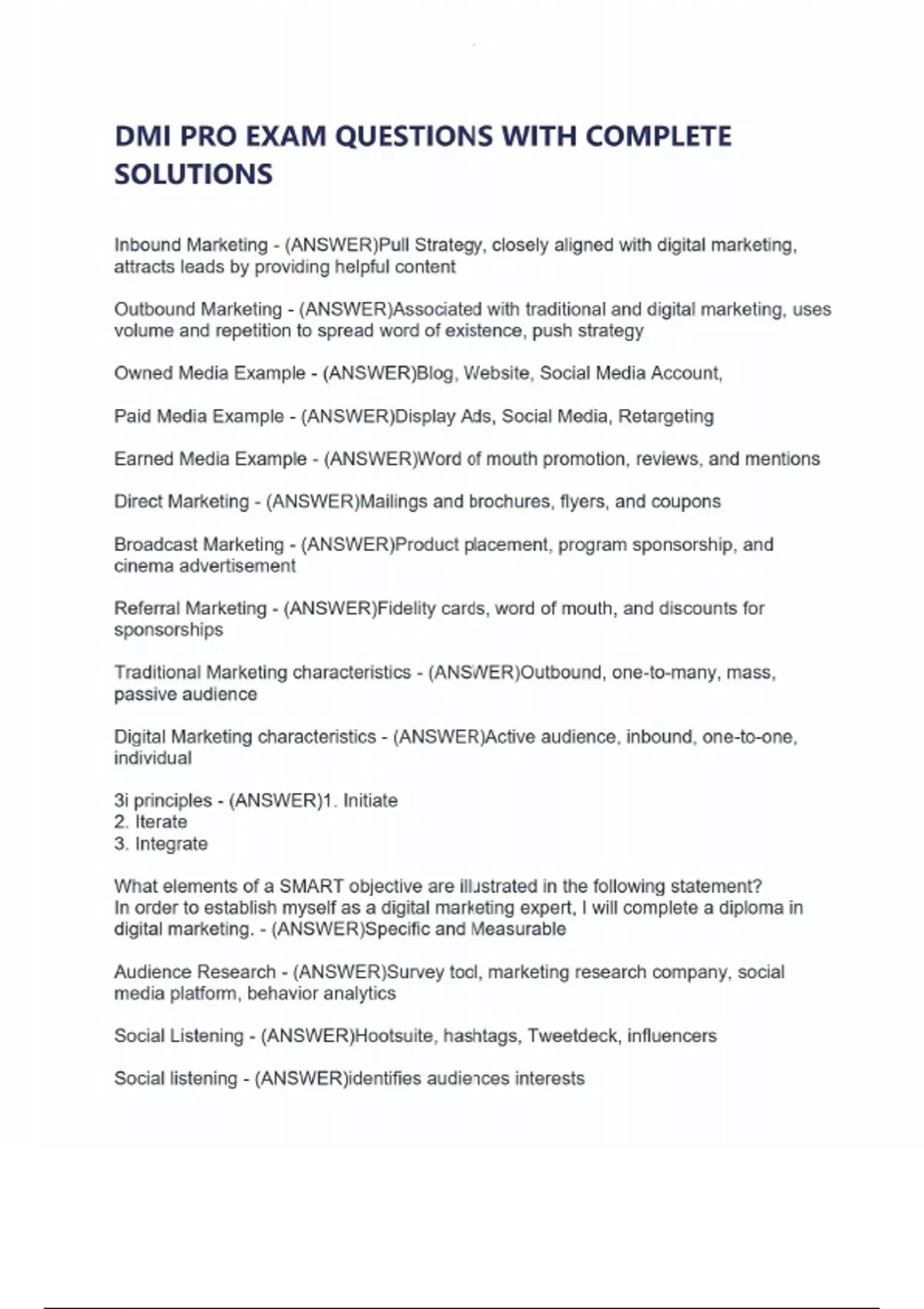 DMI PRO EXAM QUESTIONS WITH COMPLETE SOLUTIONS - DMI - Stuvia US