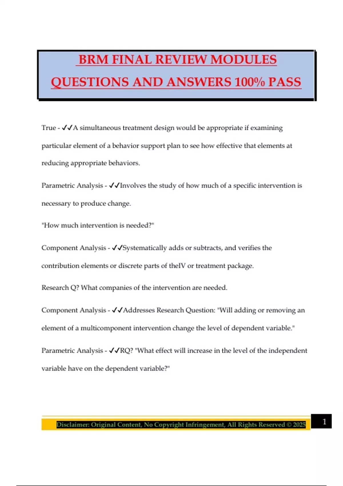 BRM FINAL REVIEW MODULES QUESTIONS AND ANSWERS 100% PASS - BRM - Stuvia US
