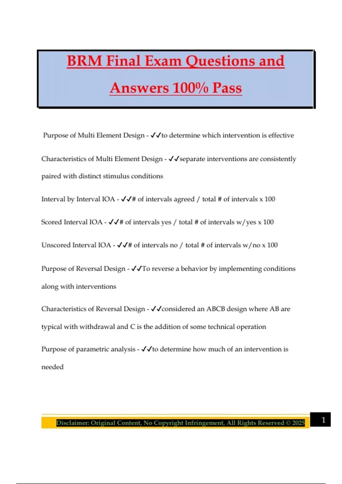 BRM Final Exam Questions and Answers 100% Pass - BRM - Stuvia US